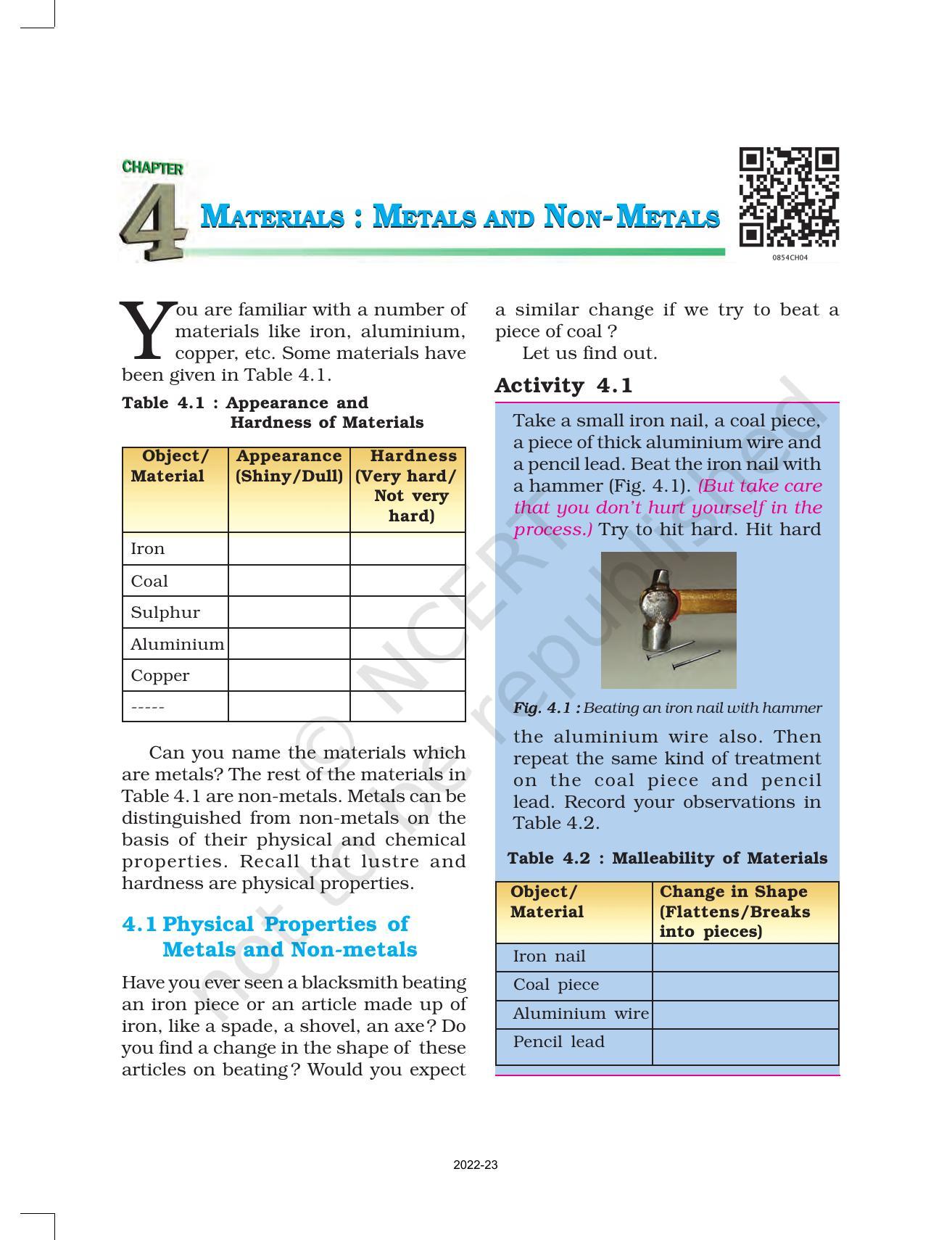 NCERT Book for Class 8 Science Chapter 4 Materials: Metals