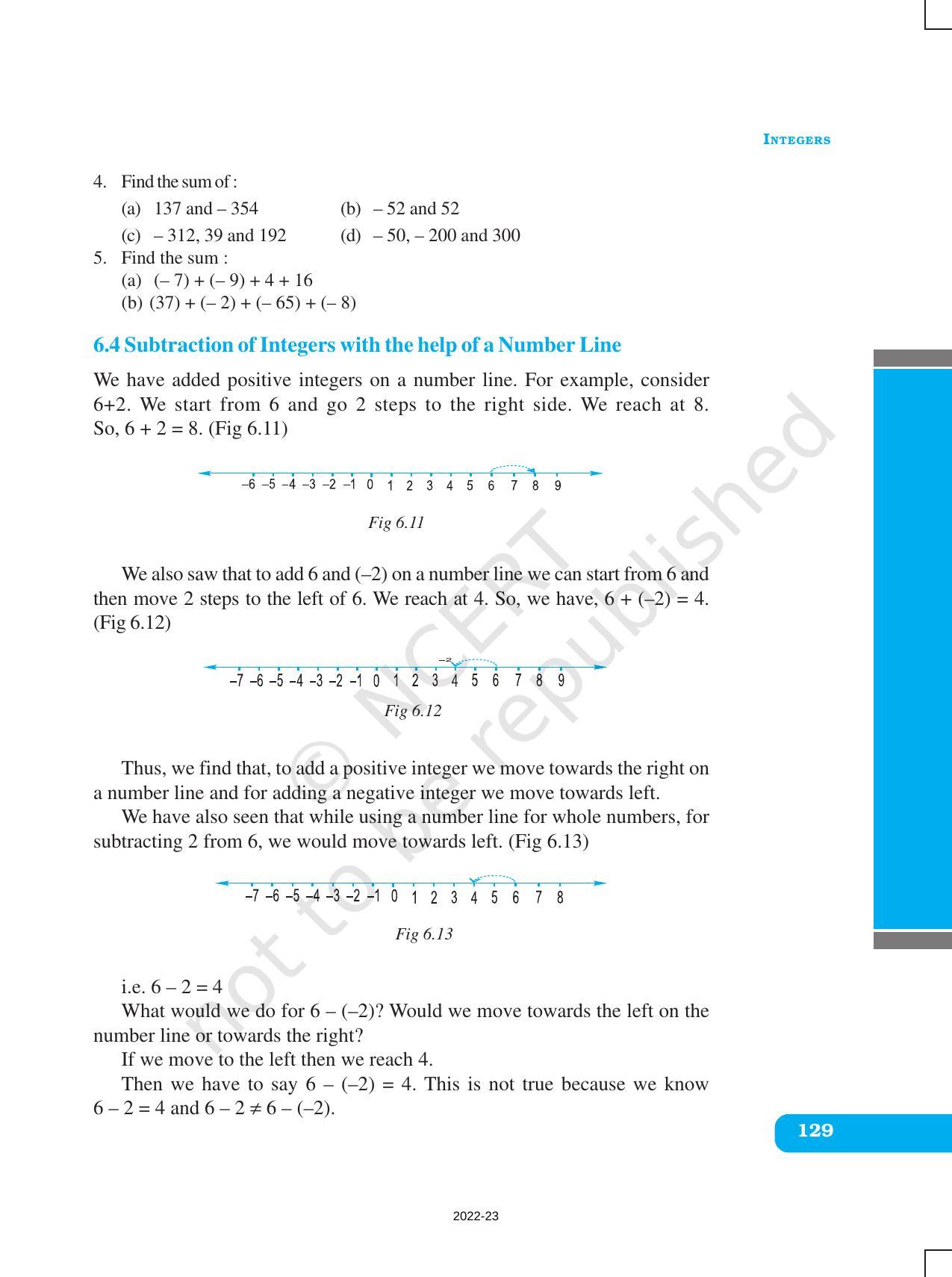 NCERT Book for Class 6 Maths: Chapter 6-Integers - IndCareer Schools