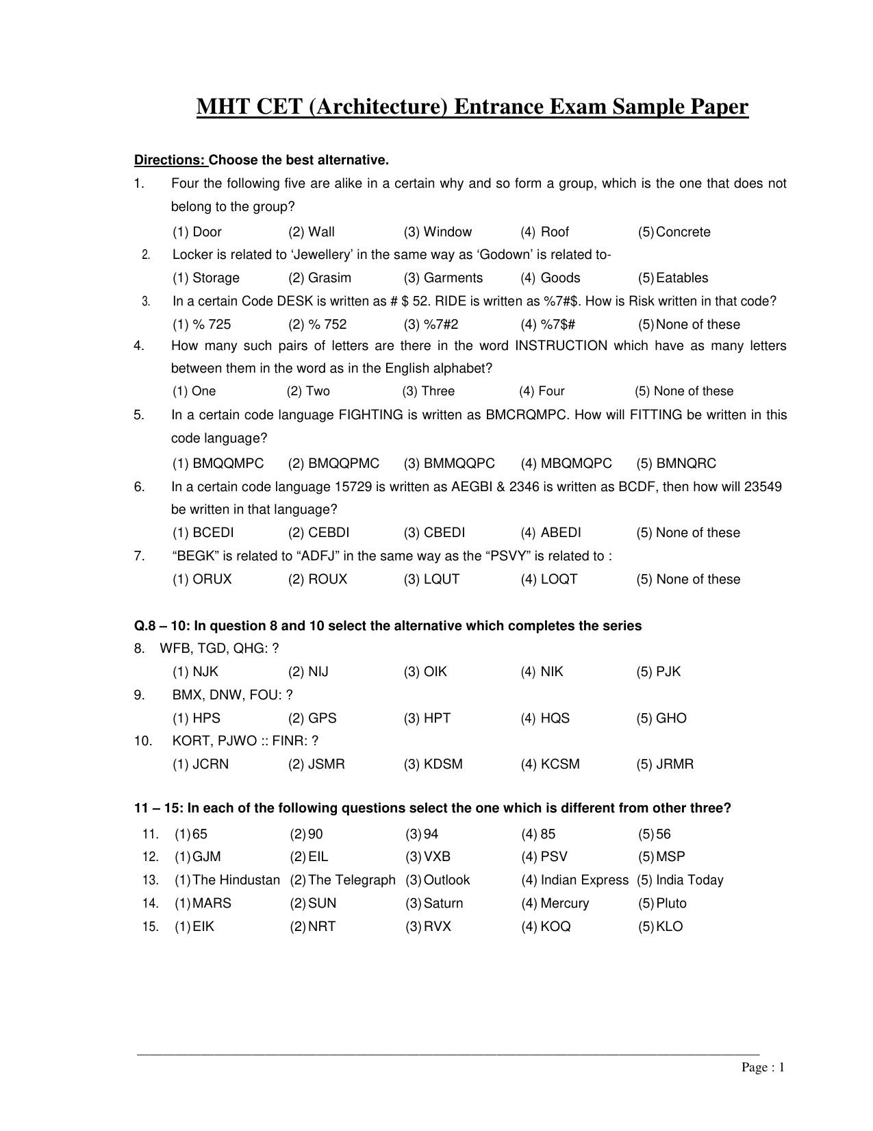 MAH M.Arch Sample Question Paper - IndCareer Docs