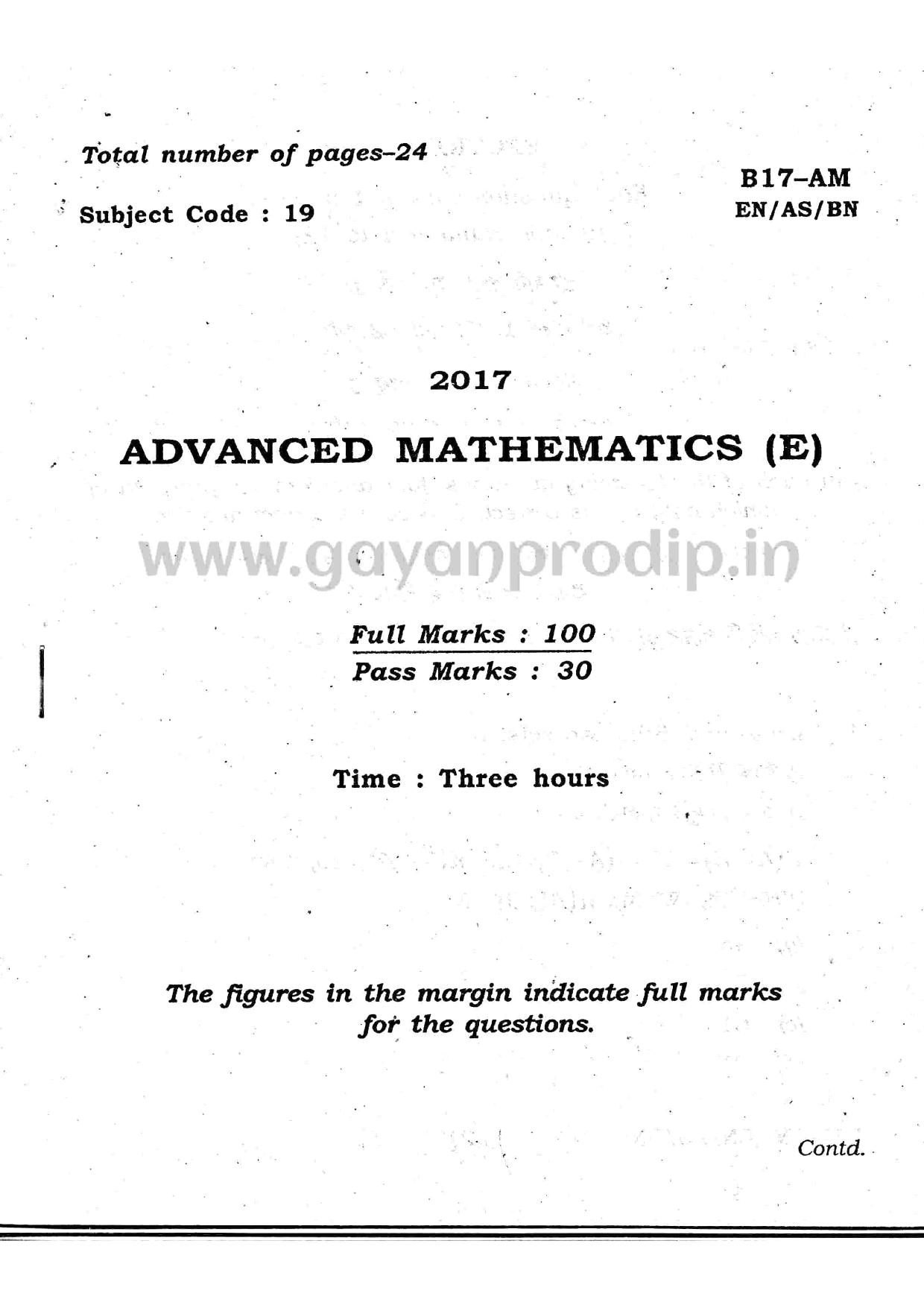 SEBA HSLC Adv. Mathematics (Elective) Question Paper 2017 - IndCareer Docs