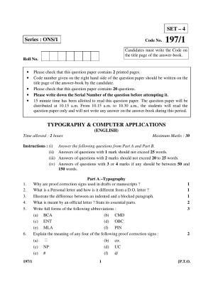 CBSE Class 12 197-1 TYPOGRAPHY & COMPUTER APPLICATIONS 2016 Question ...