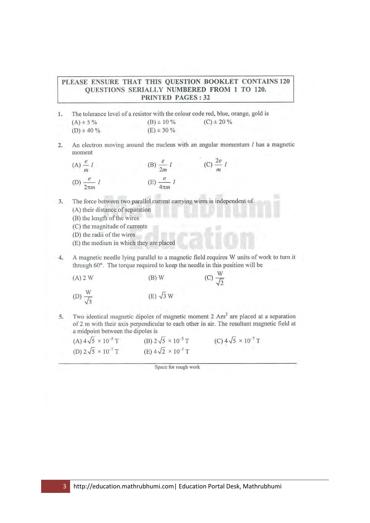 KEAM Paper I 2011 Question Paper - IndCareer Docs