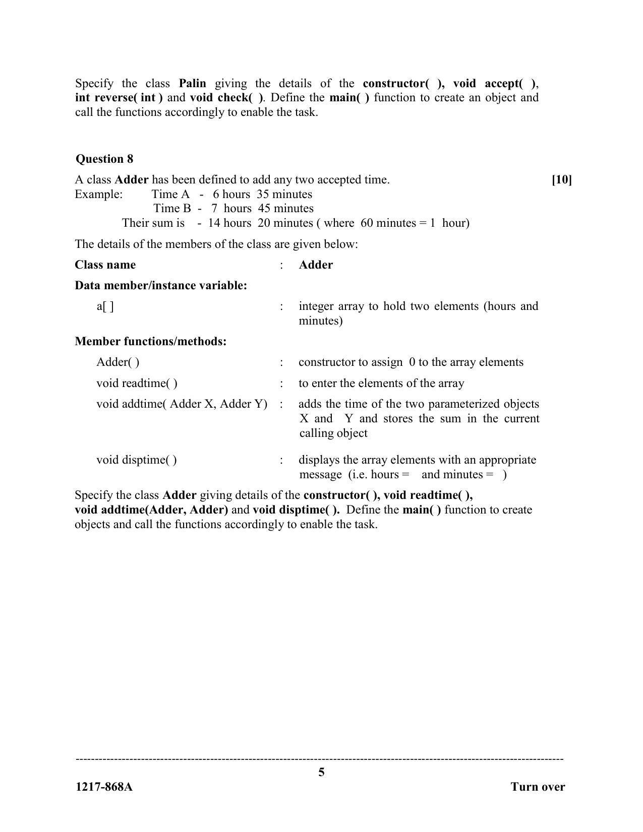 ISC Class 12 2017 COMPUTER SCIENCE PAPER 1 (THEORY) Question Paper ...