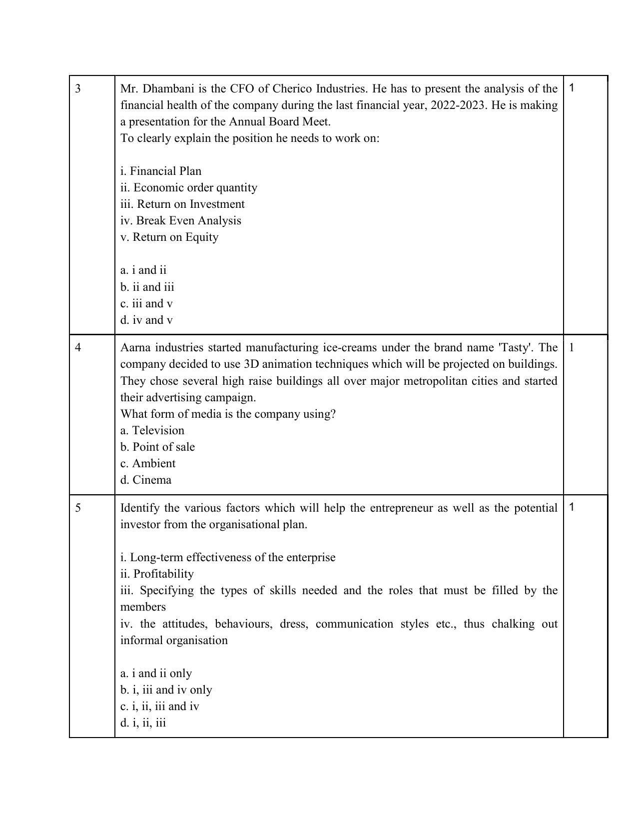 CBSE Class 12 Entrepreneurship Sample Paper 2024 - IndCareer Schools CBSE Class 12 Entrepreneurship Sample Paper 2024 - IndCareer Schools