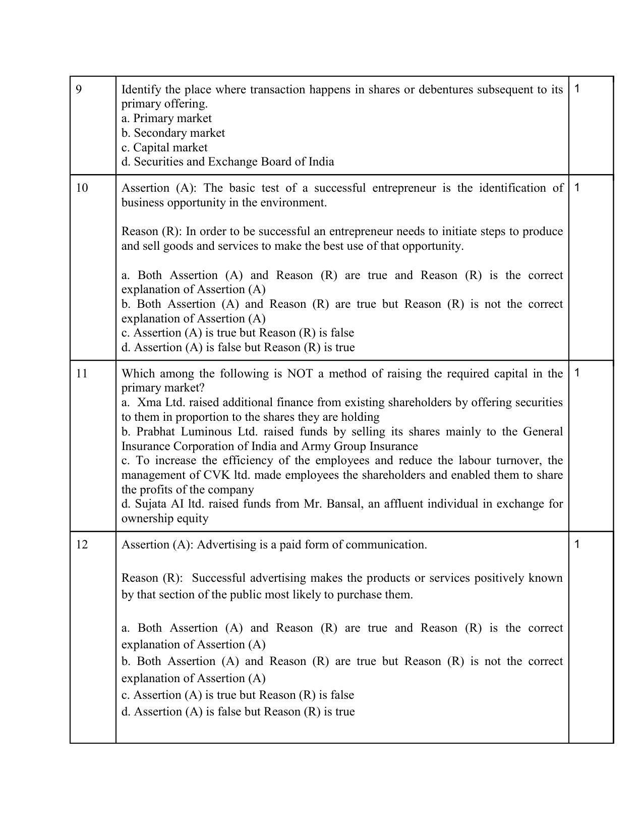 CBSE Class 12 Entrepreneurship Sample Paper 2024 - IndCareer Schools CBSE Class 12 Entrepreneurship Sample Paper 2024 - IndCareer Schools