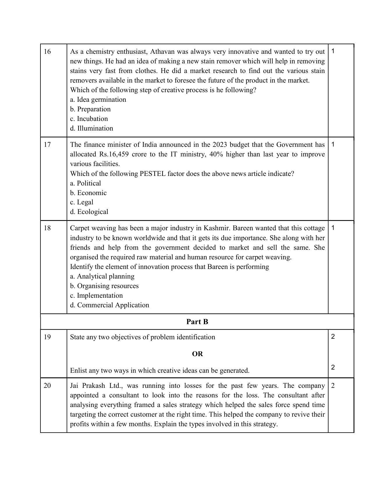 CBSE Class 12 Entrepreneurship Sample Paper 2024 - IndCareer Schools CBSE Class 12 Entrepreneurship Sample Paper 2024 - IndCareer Schools