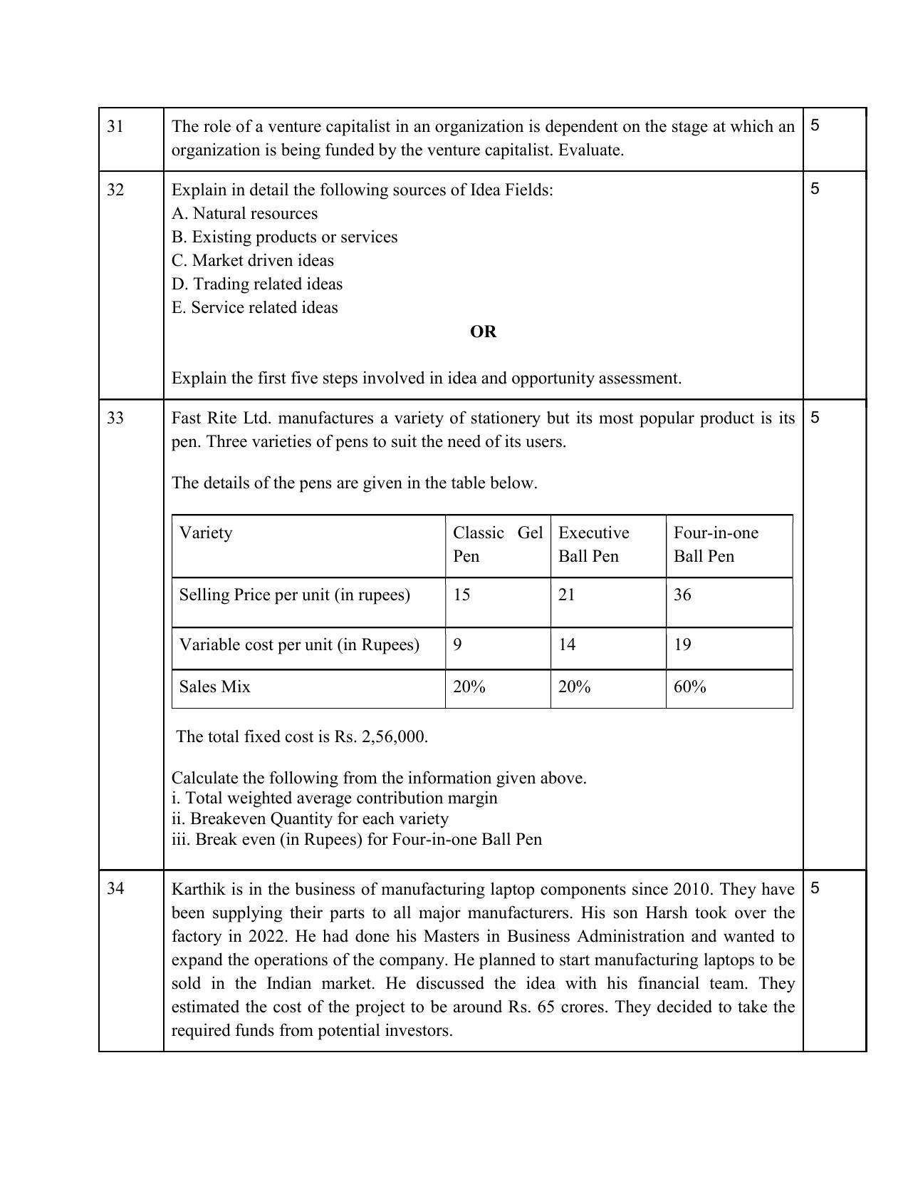 CBSE Class 12 Entrepreneurship Sample Paper 2024 - IndCareer Schools CBSE Class 12 Entrepreneurship Sample Paper 2024 - IndCareer Schools