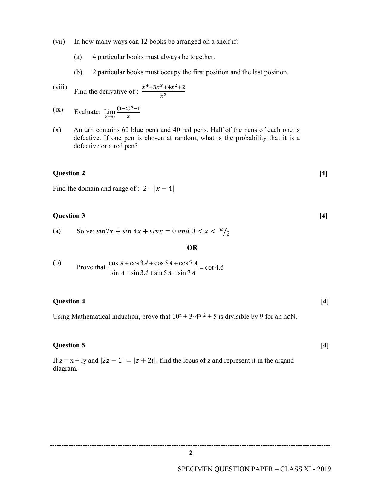 ISC Class 11 Specimen Maths Sample Paper - IndCareer Schools