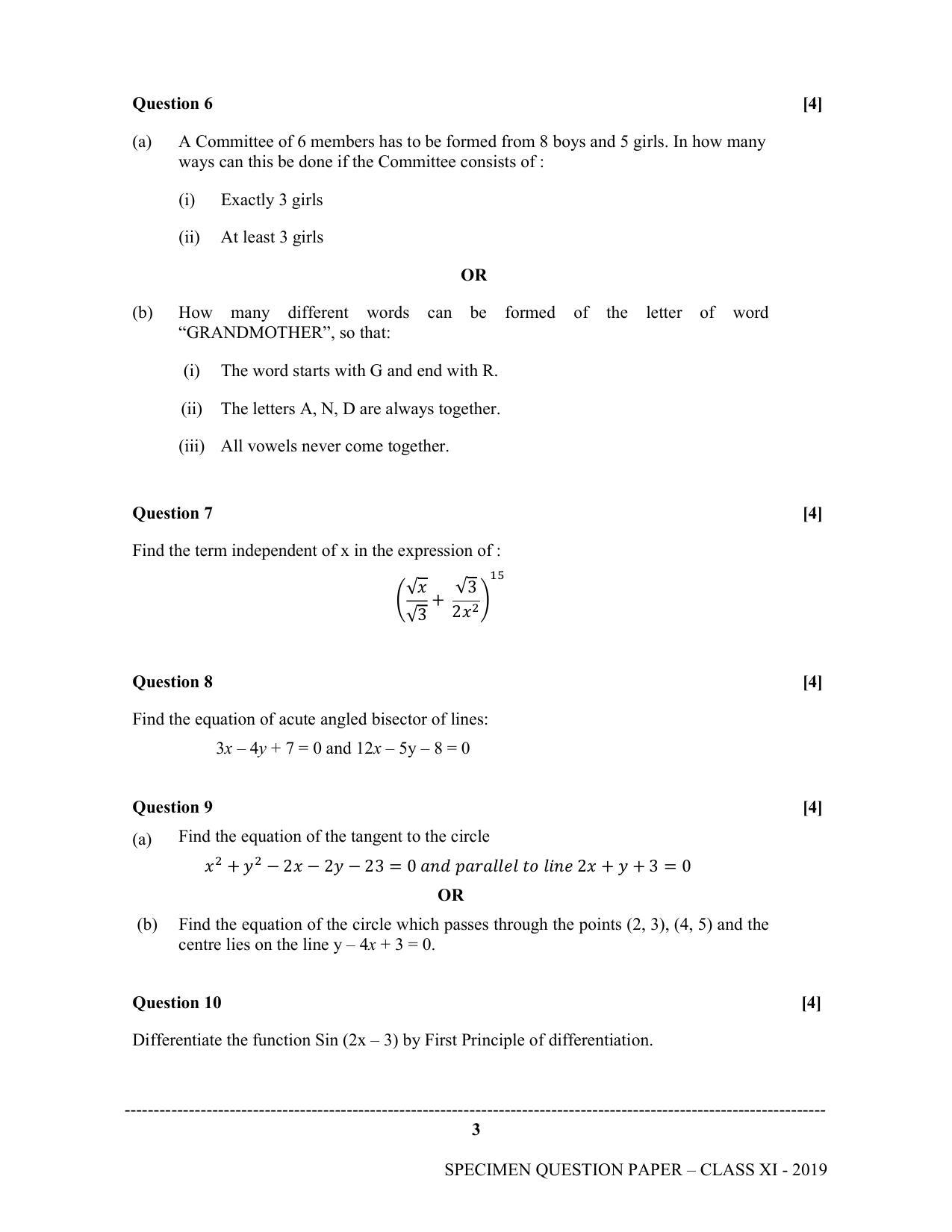 ISC Class 11 Specimen Maths Sample Paper - IndCareer Schools