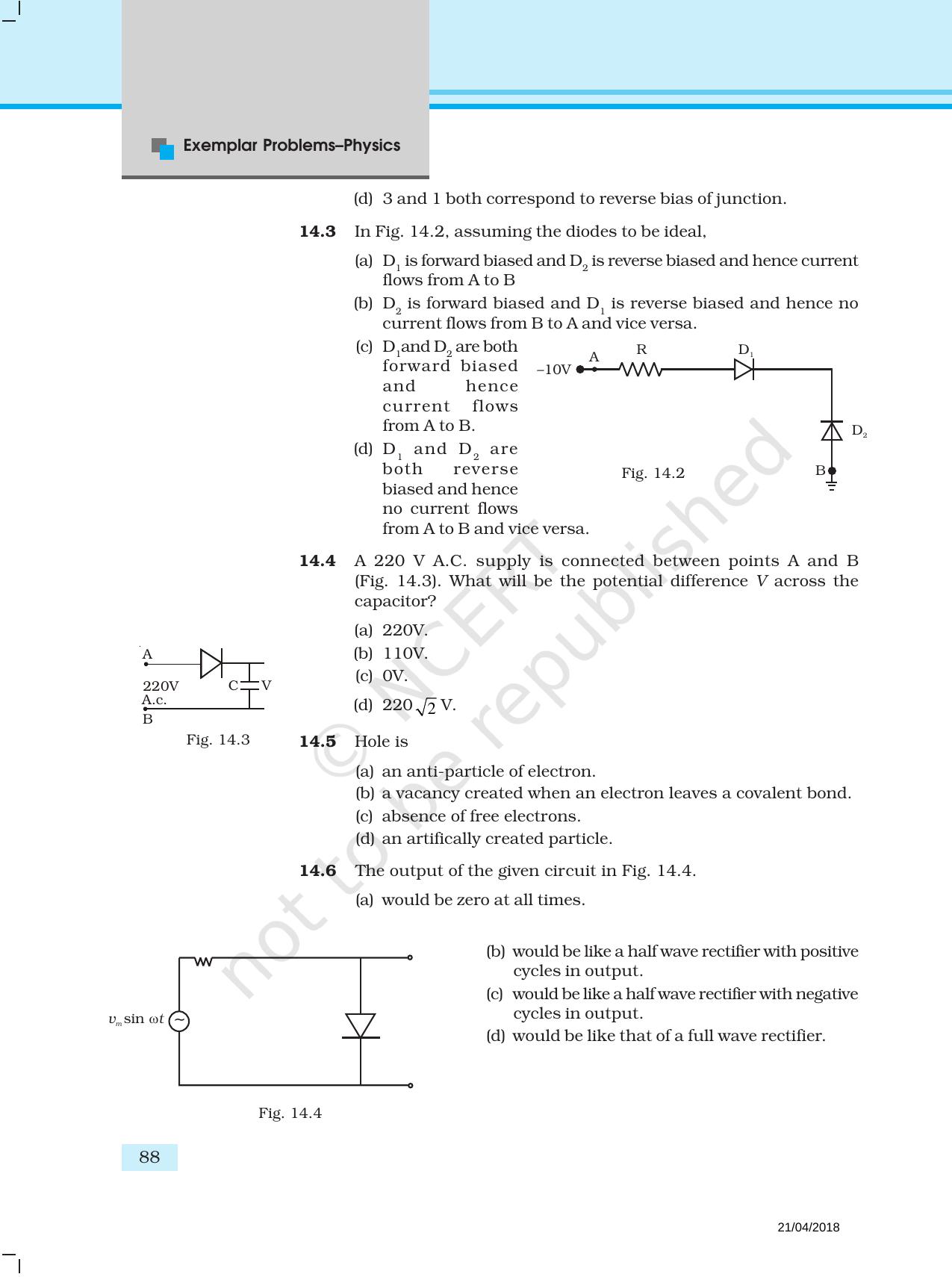 NCERT Exemplar Book for Class 12 Physics Chapter 14 Semiconductor Electronics: Materials ...