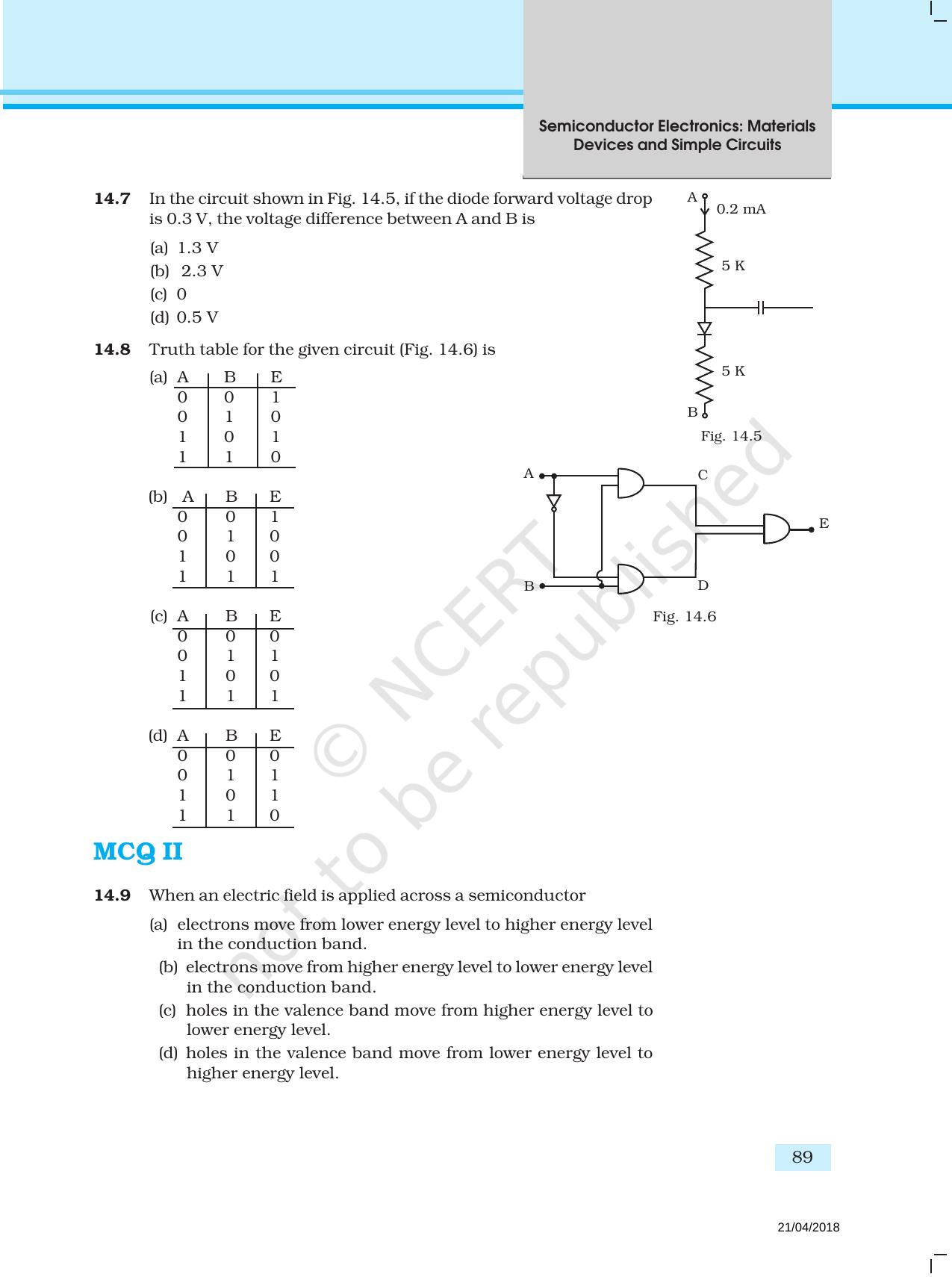 NCERT Exemplar Book for Class 12 Physics Chapter 14 Semiconductor Electronics: Materials ...