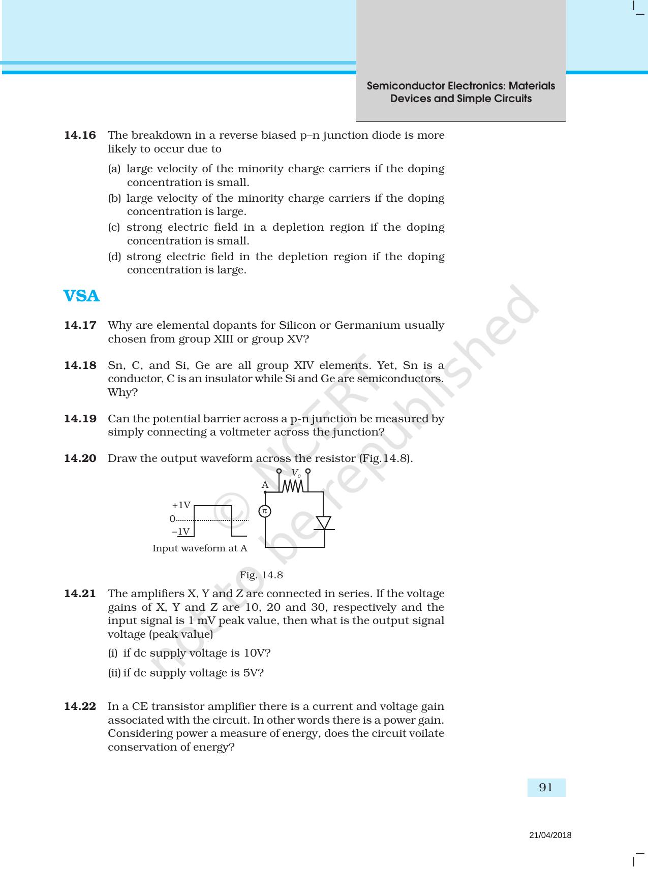 NCERT Exemplar Book for Class 12 Physics Chapter 14 Semiconductor Electronics: Materials ...