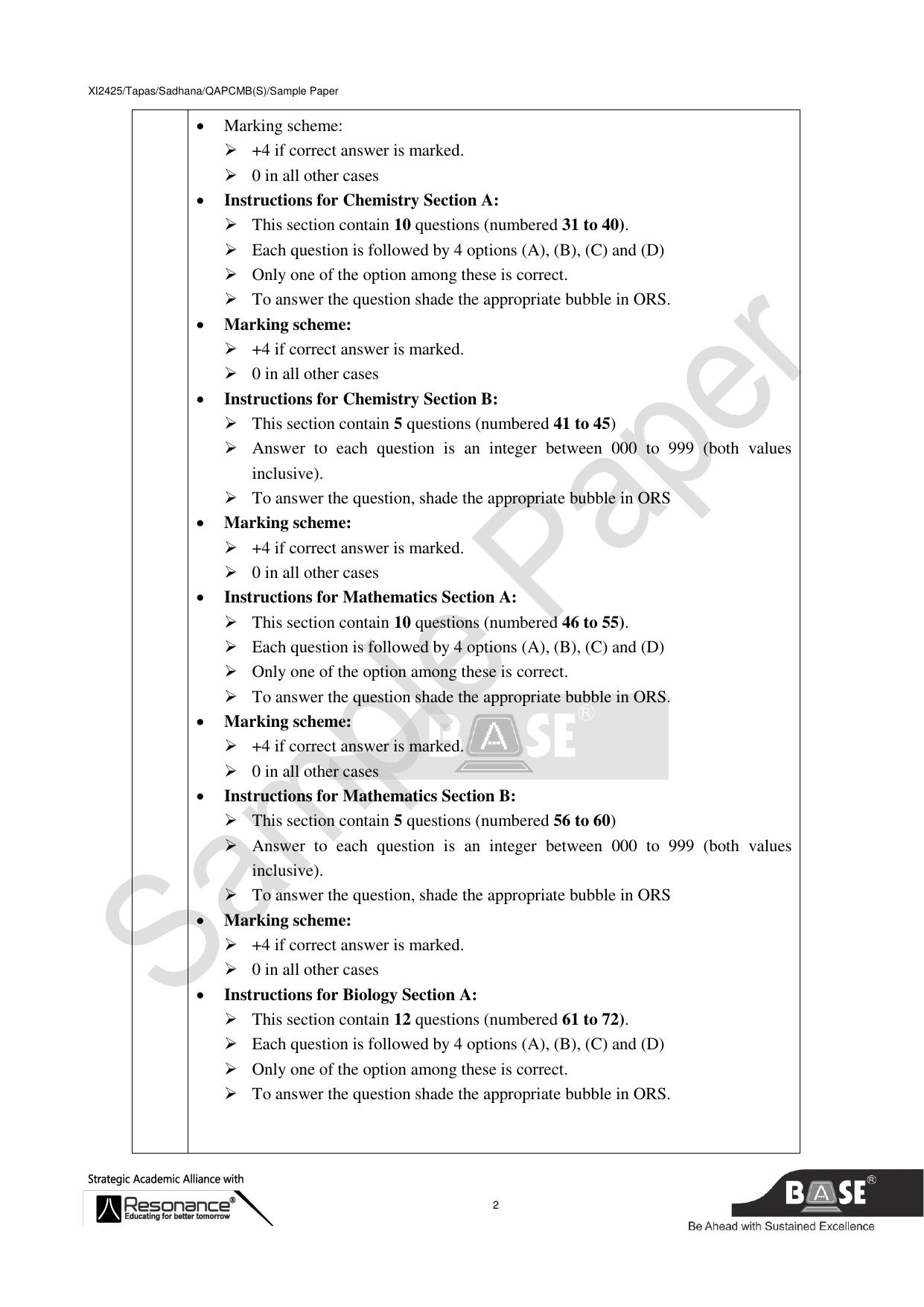 TAPAS Entrance Exam Sample Question Paper 2024-25 - IndCareer Docs