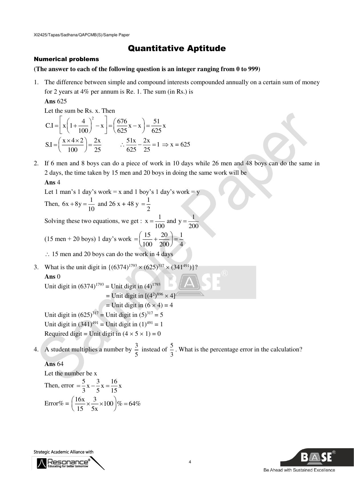 TAPAS Entrance Exam Sample Question Paper 2024-25 - IndCareer Docs
