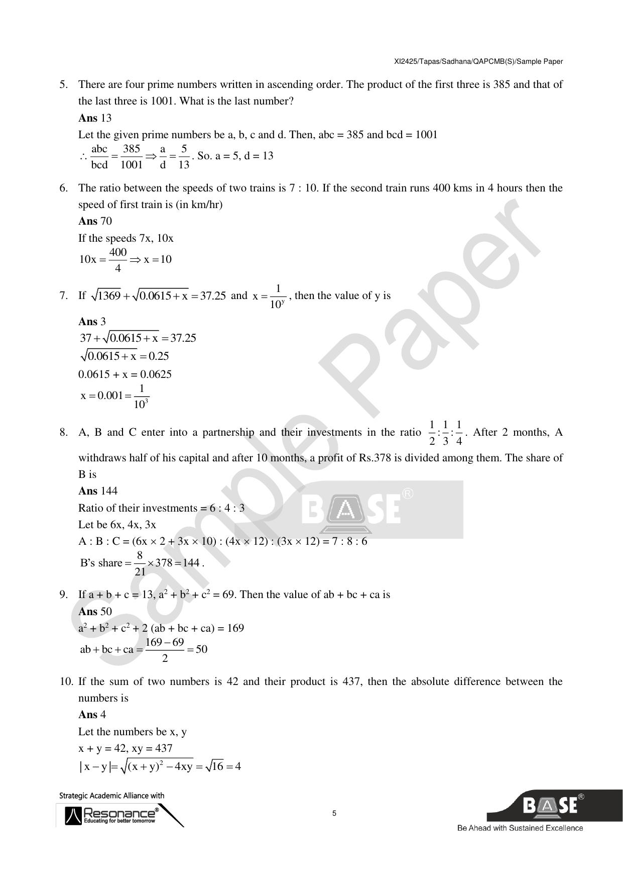TAPAS Entrance Exam Sample Question Paper 2024-25 - IndCareer Docs