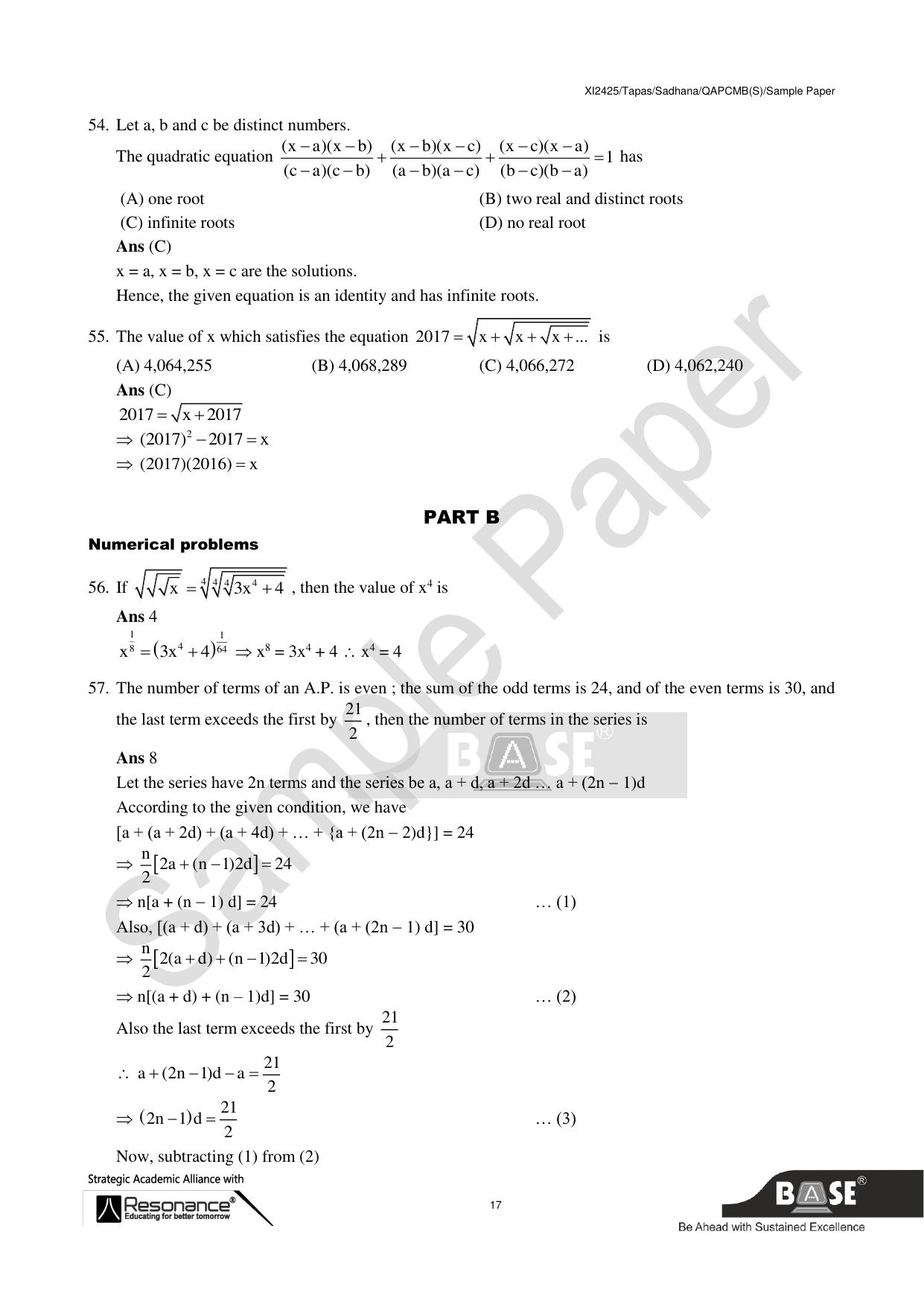 TAPAS Entrance Exam Sample Question Paper 2024-25 - IndCareer Docs