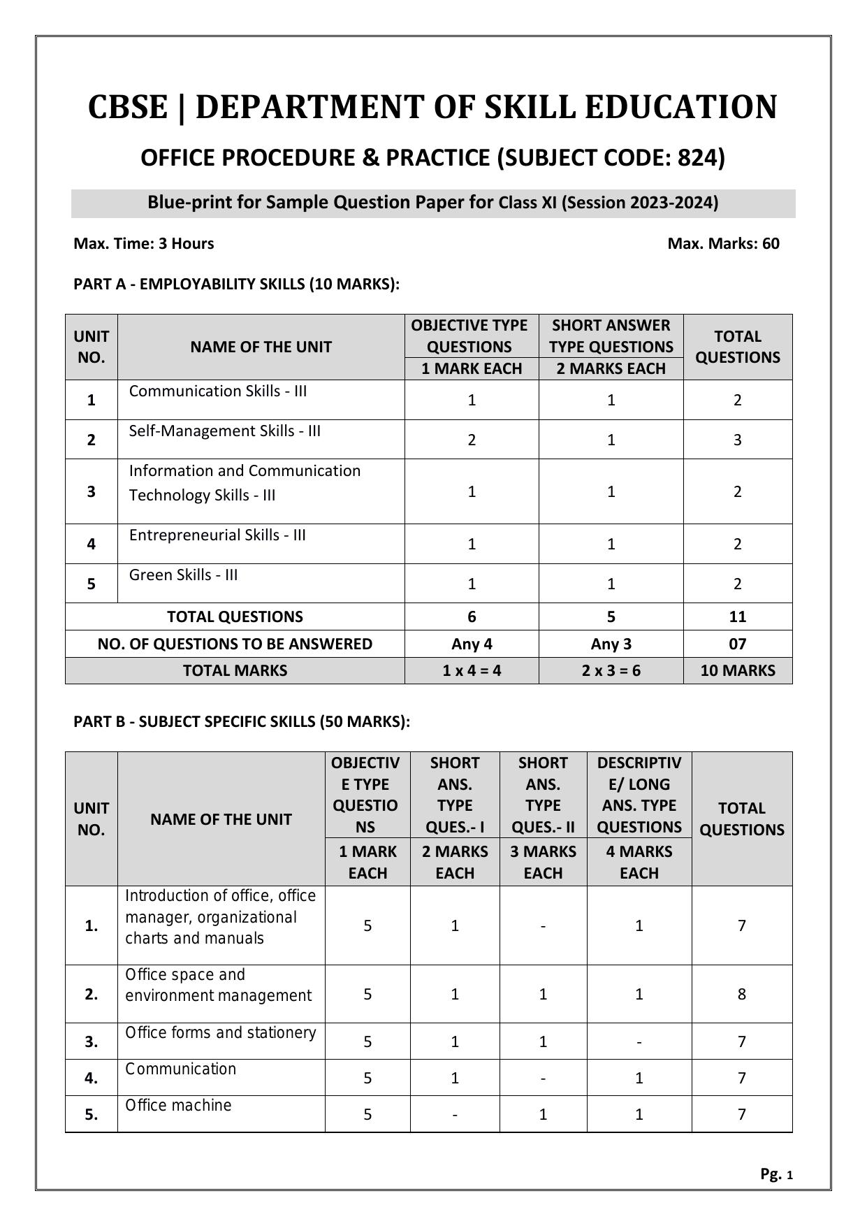 CBSE Class 11: OFFICE PROCEDURES & PRACTICES 2024 Sample Paper ...