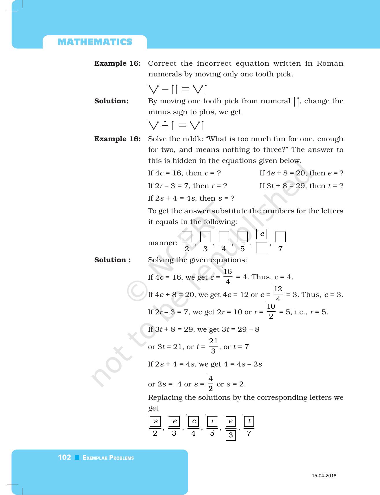 NCERT Exemplar Book for Class 7 Maths Chapter 4- Simple Equations