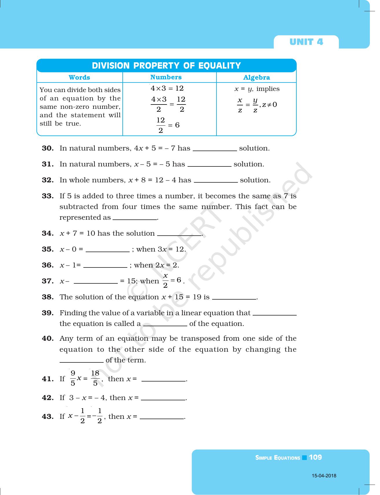 NCERT Exemplar Book for Class 7 Maths Chapter 4- Simple Equations