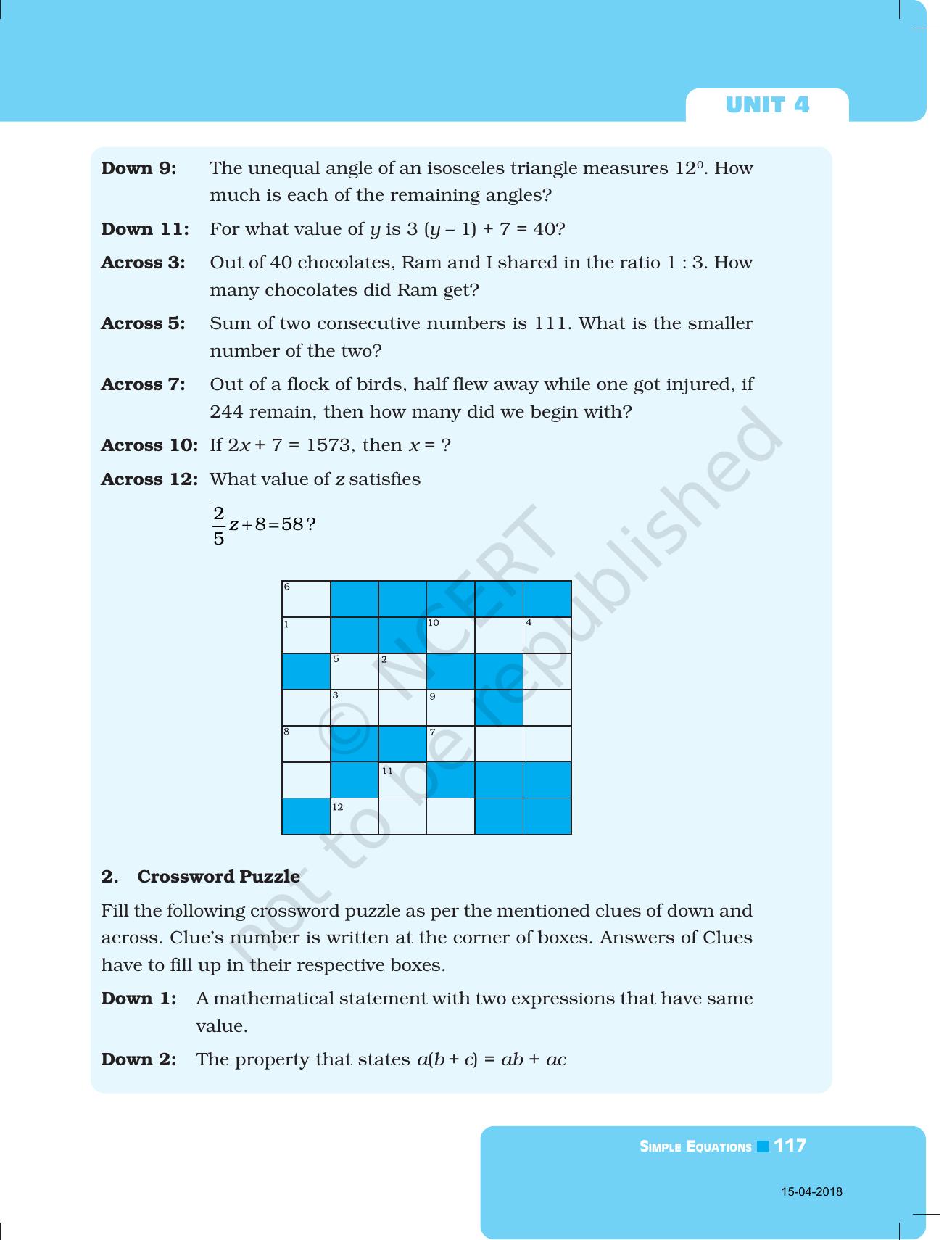 NCERT Exemplar Book for Class 7 Maths Chapter 4- Simple Equations