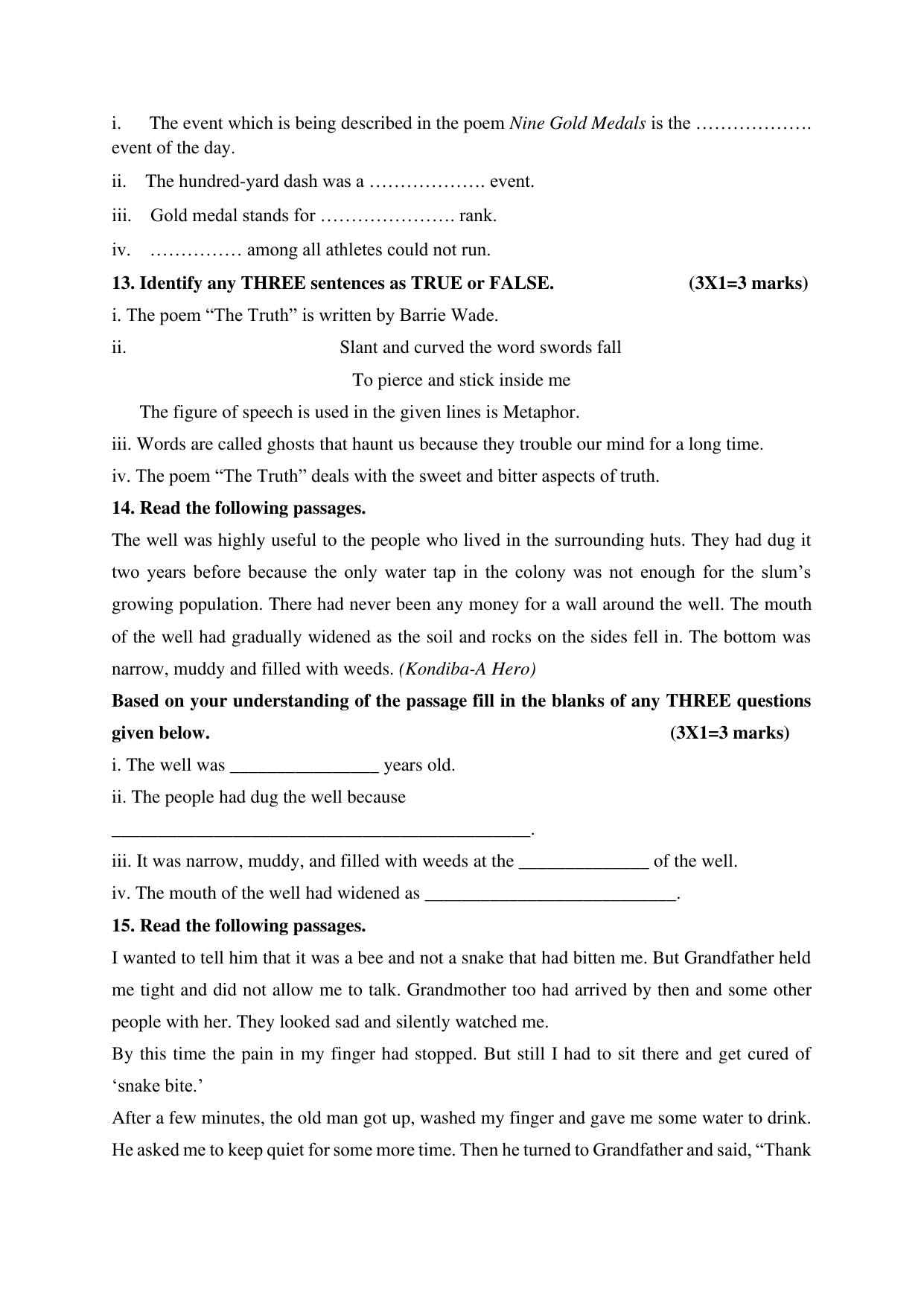 NIOS Class 10 English (202) Sample Paper - IndCareer Docs