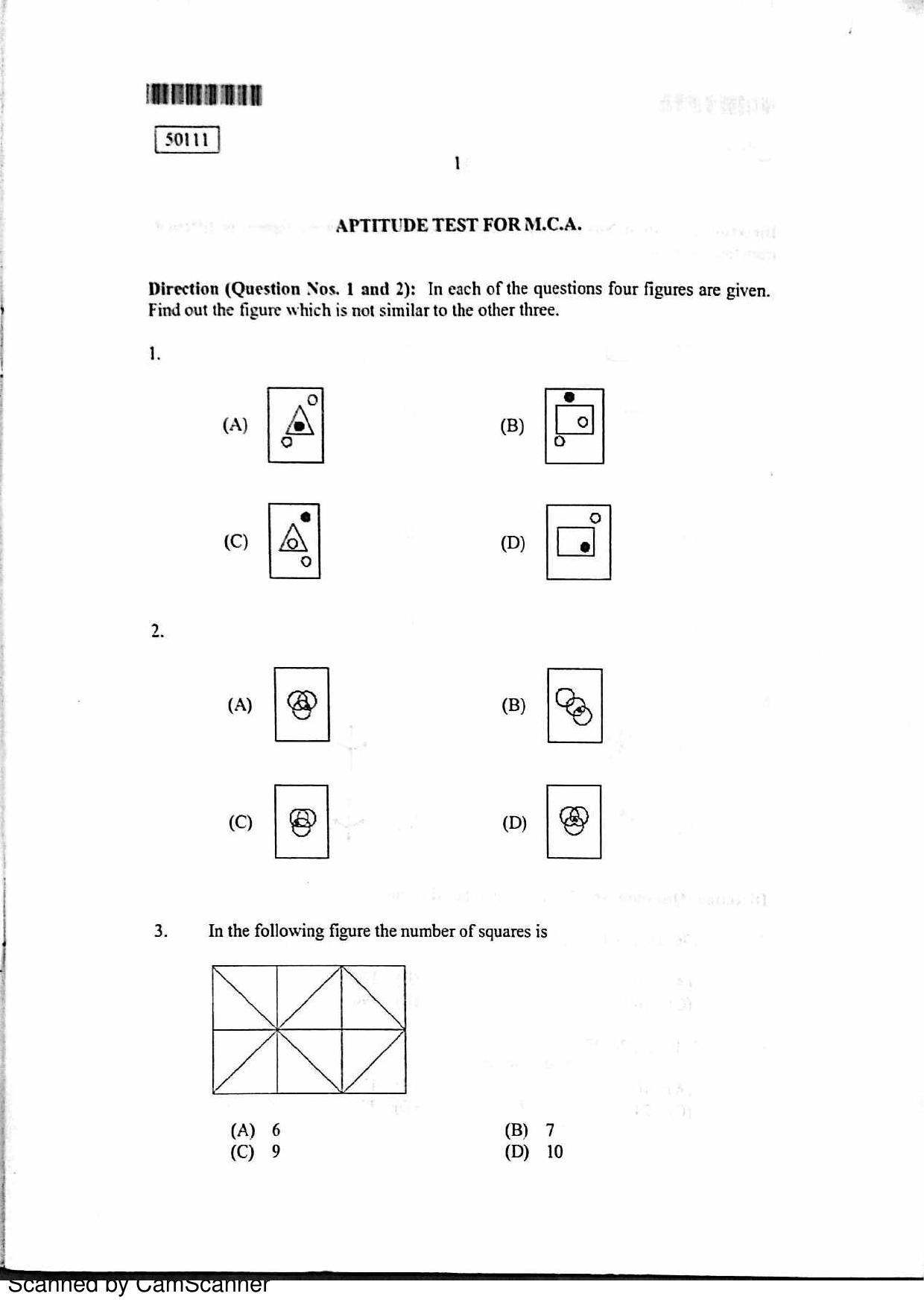 CUSAT CAT 2011 MCA Question Paper - IndCareer Docs