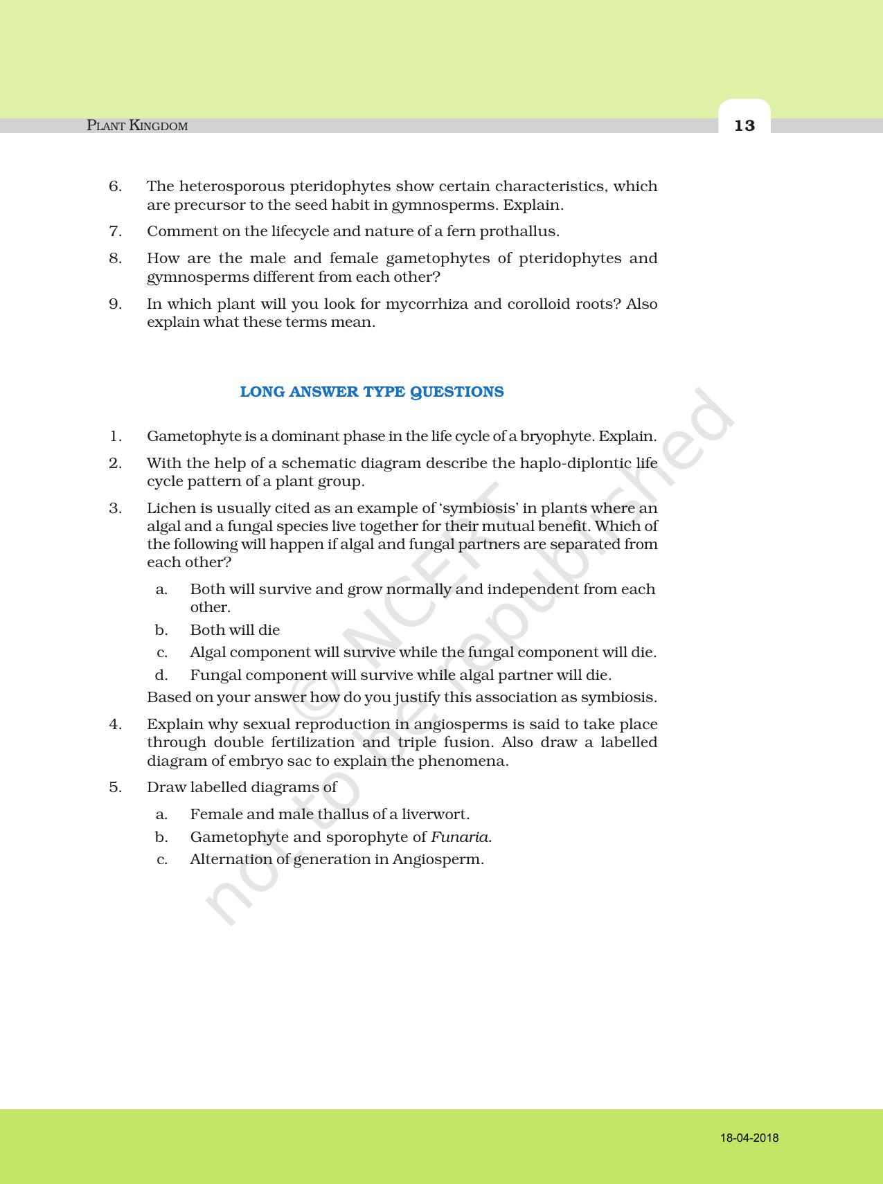 NCERT Exemplar Book for Class 11 Biology Chapter 3 Plant Kingdom