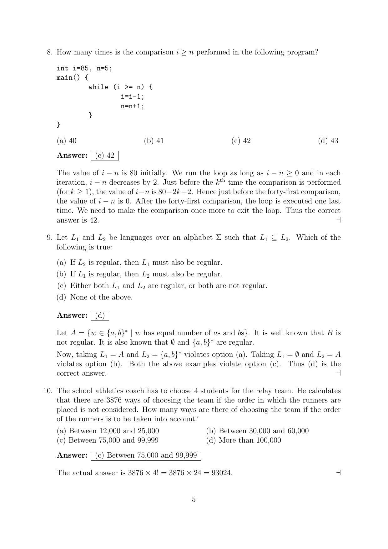 CMI Entrance Exam 2015 Solutions MSc/PhD Computer Science - IndCareer Docs