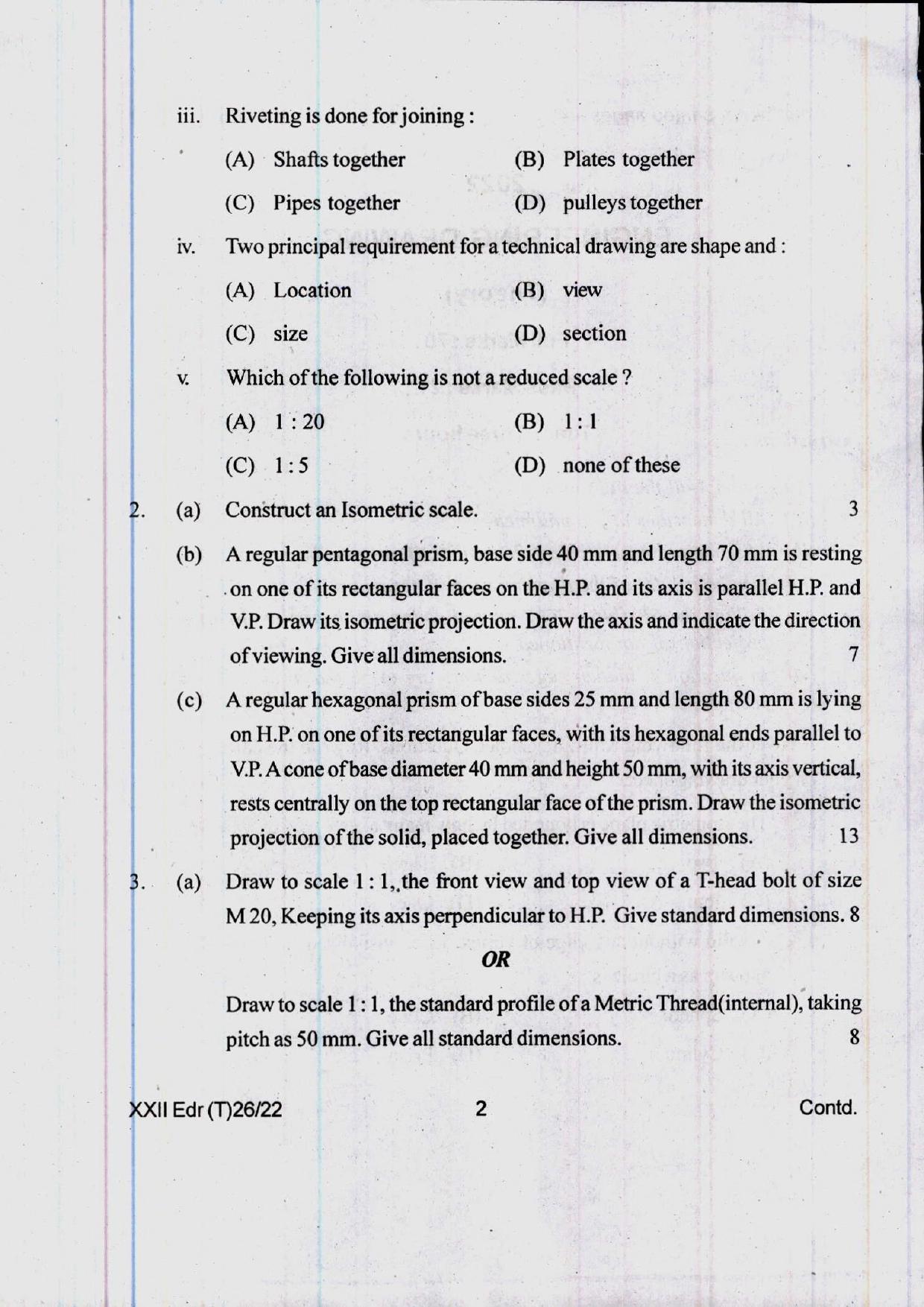 COHSEM 12th Question Papers 2022 Engineering Drawing - IndCareer Docs