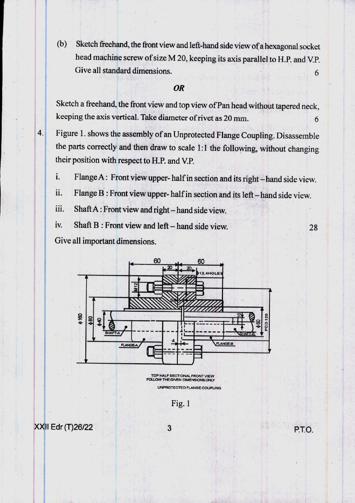 COHSEM 12th Question Papers 2022 Engineering Drawing - IndCareer Docs