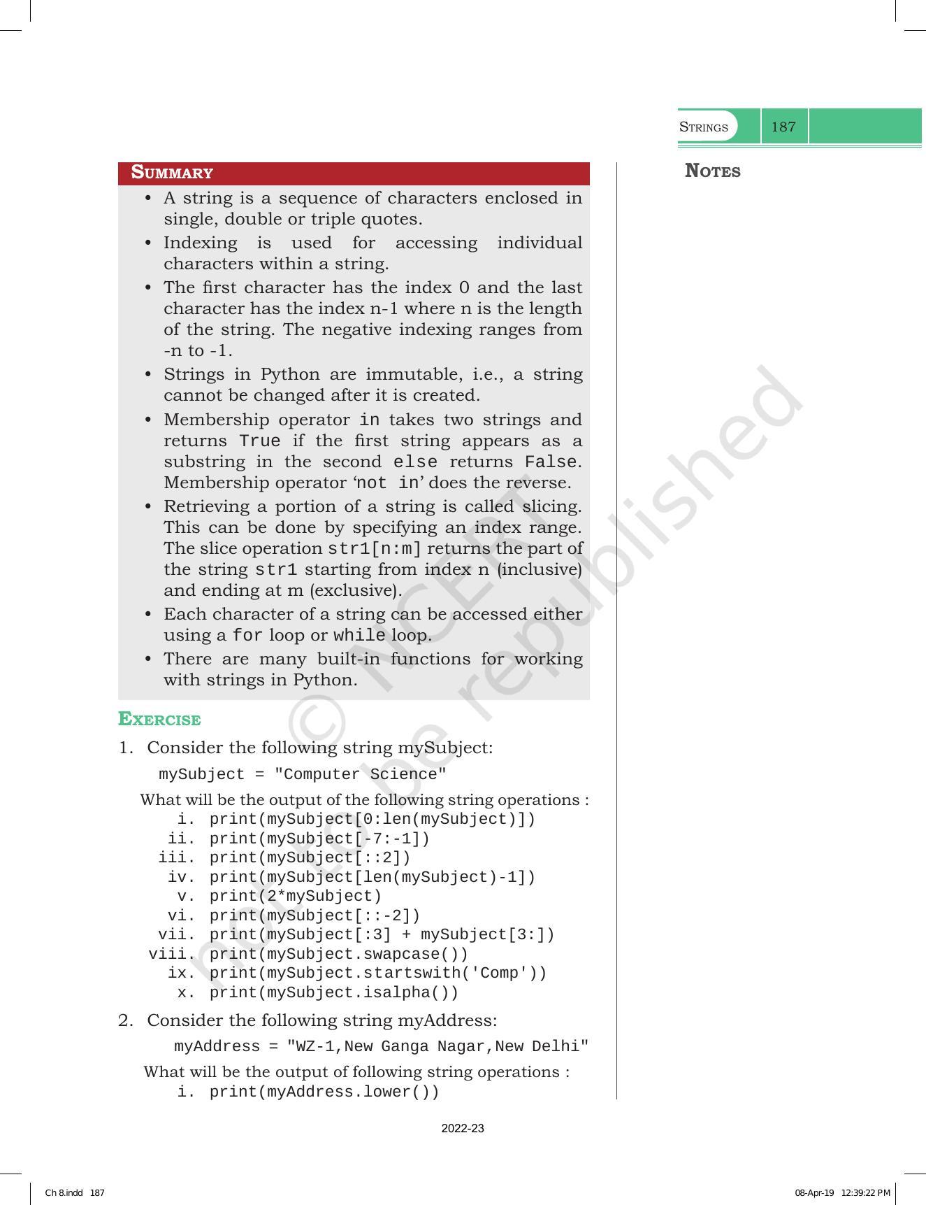 Ncert Book For Class 11 Computer Science Chapter 8 Strings