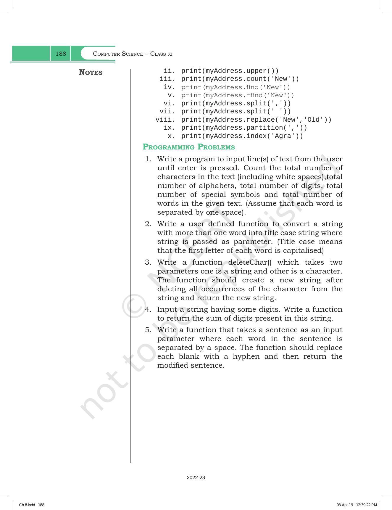 Ncert Book For Class 11 Computer Science Chapter 8 Strings