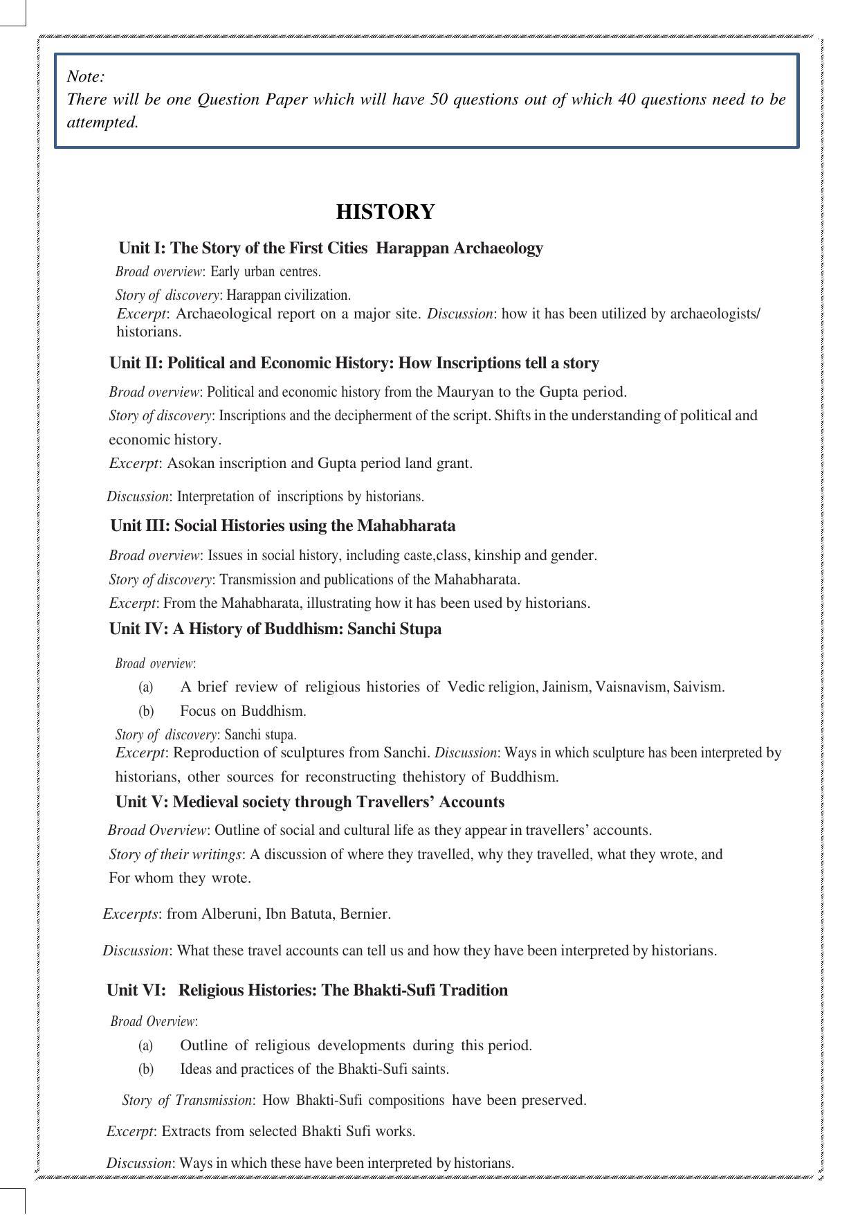 CUET Syllabus for History (English) - IndCareer Docs