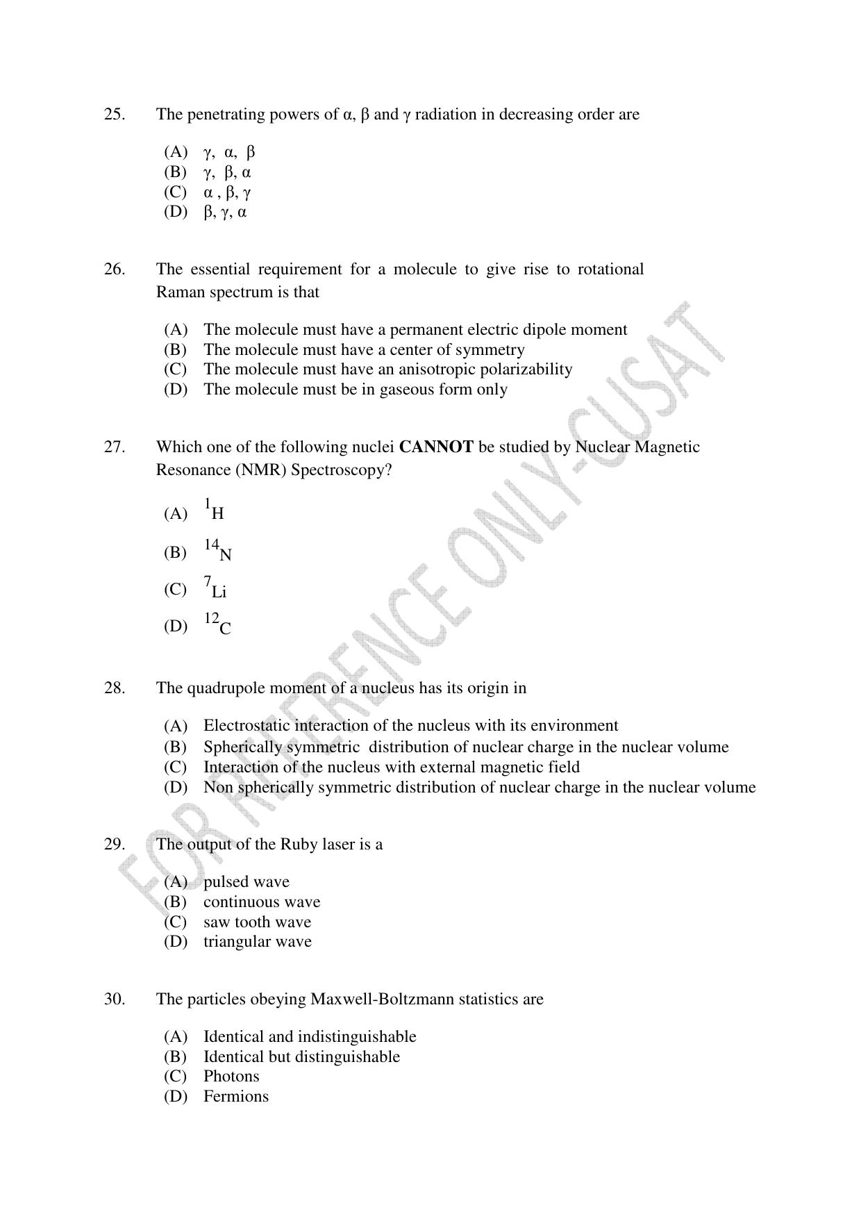 CUSAT CAT 2022 MSc Forensic Science Question Paper - IndCareer Docs
