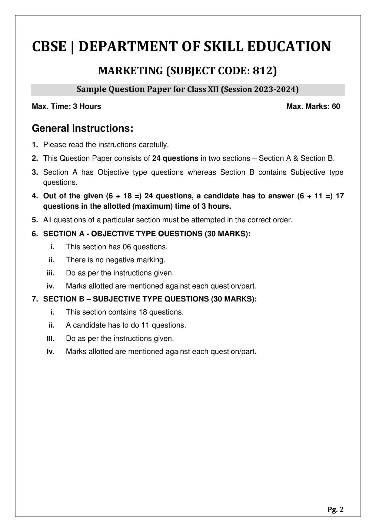 CBSE Class 12 Marketing Sample Papers: 2023, 2024 - IndCareer Schools