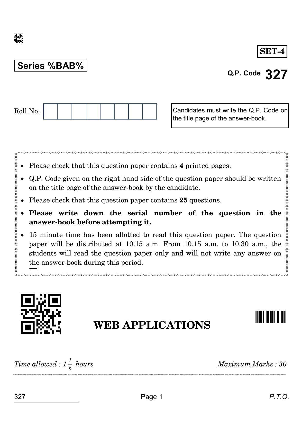 CBSE Class 12 327 Web Applications 2022 Question Paper - IndCareer Docs