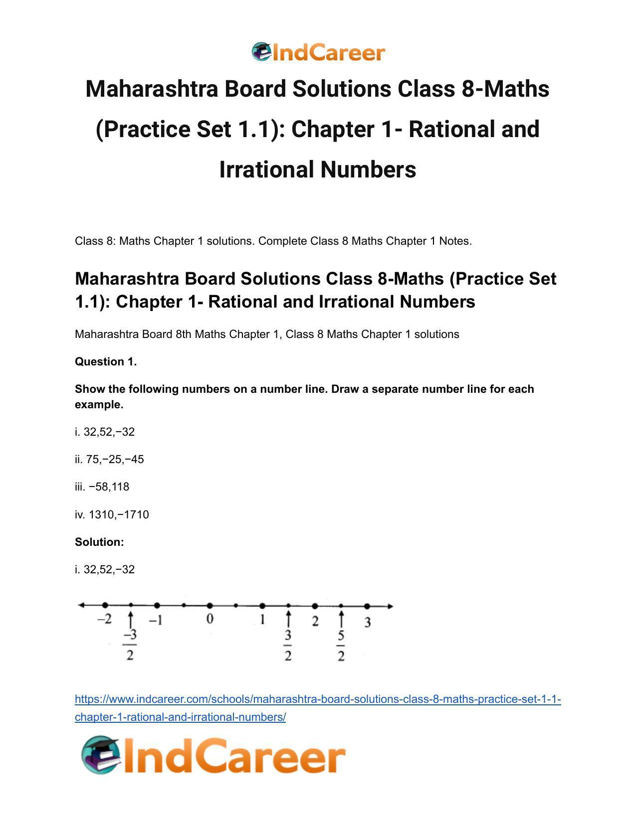 Maharashtra Board Solutions Class 8-Maths (Practice Set 1.1): Chapter 1- Rational and Irrational ...