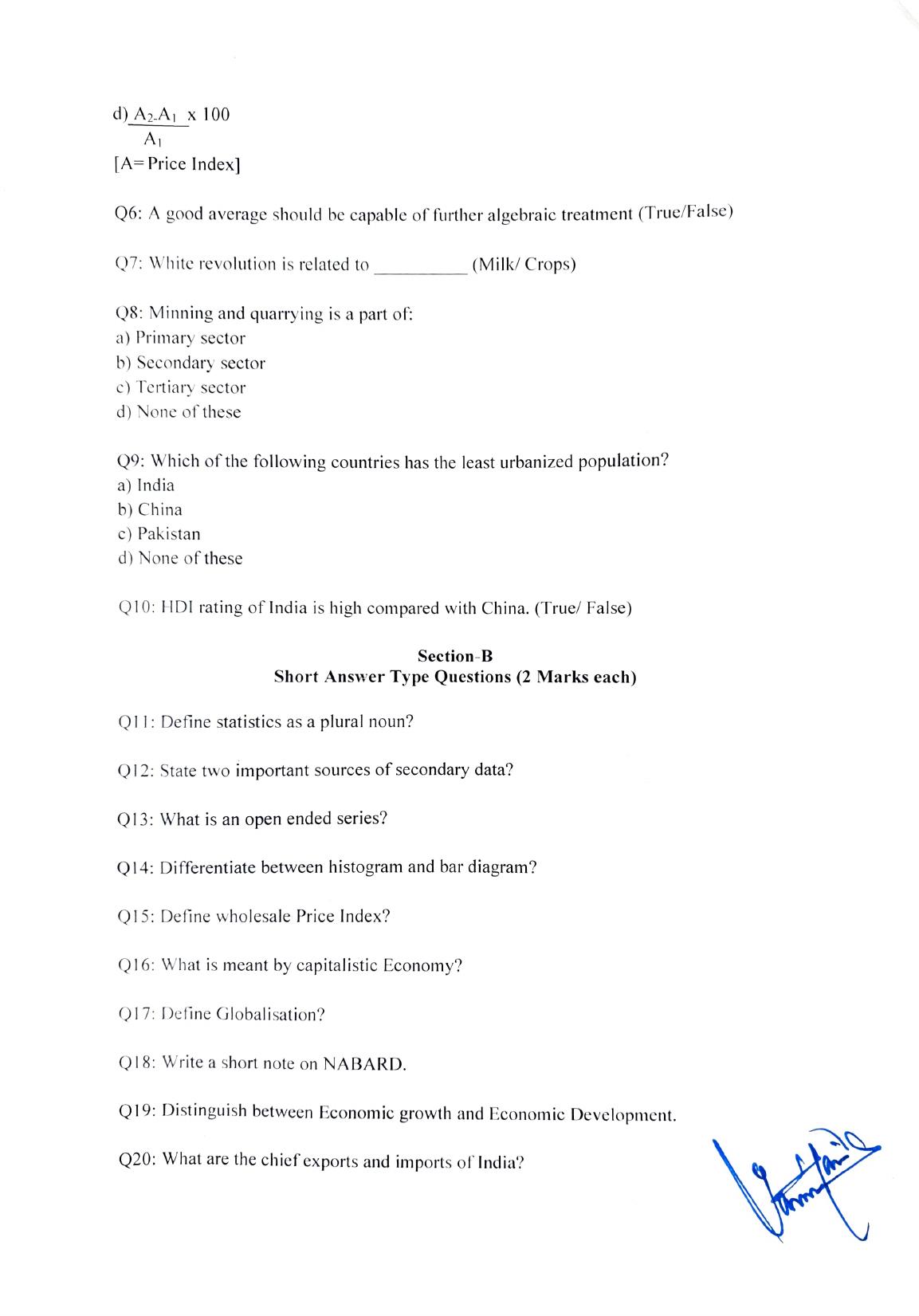 JKBOSE Class 11 Economics Model Question Paper - IndCareer Docs
