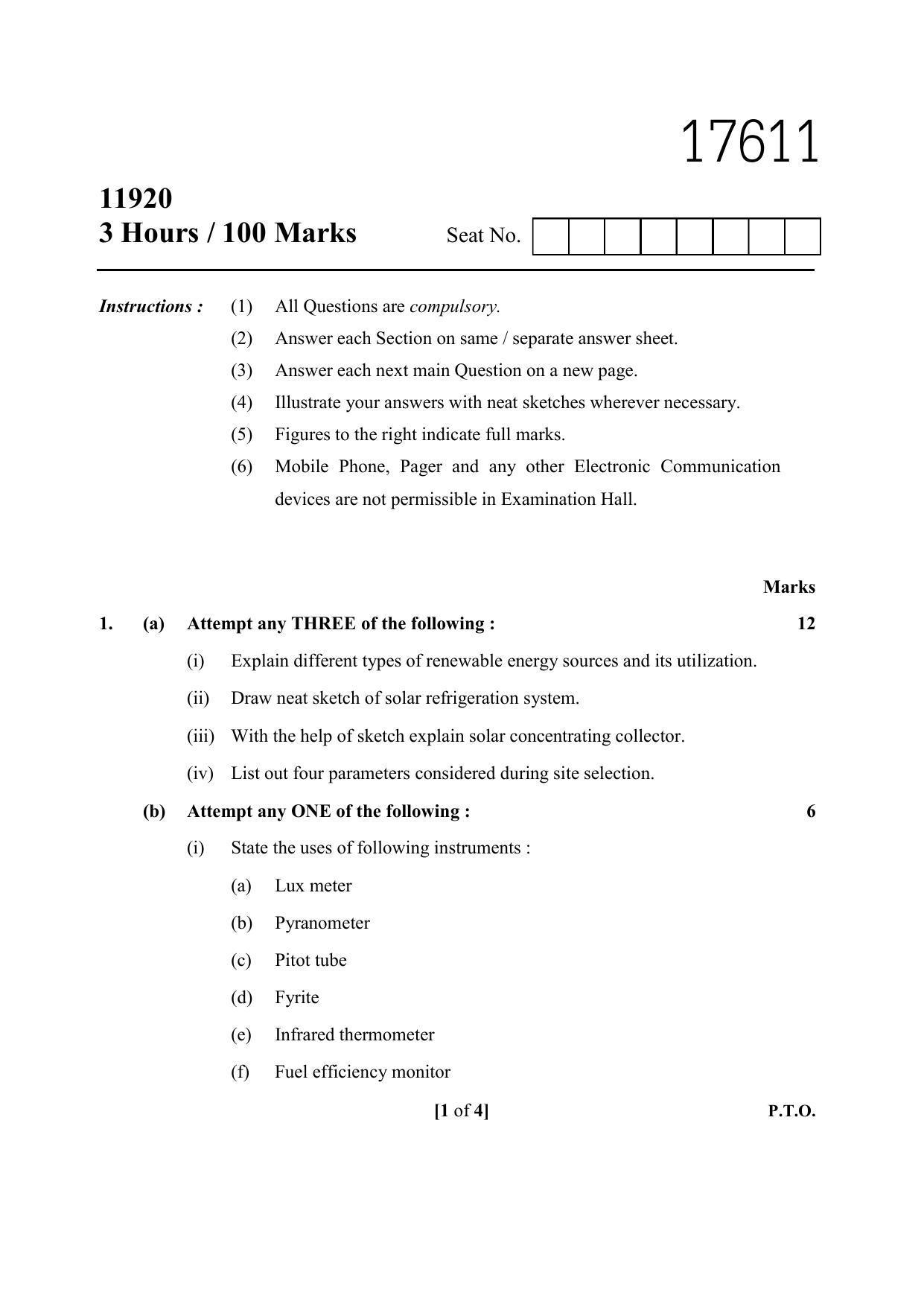 MSBTE Winter Question Paper 2019 - Renewable Energy Sources ...