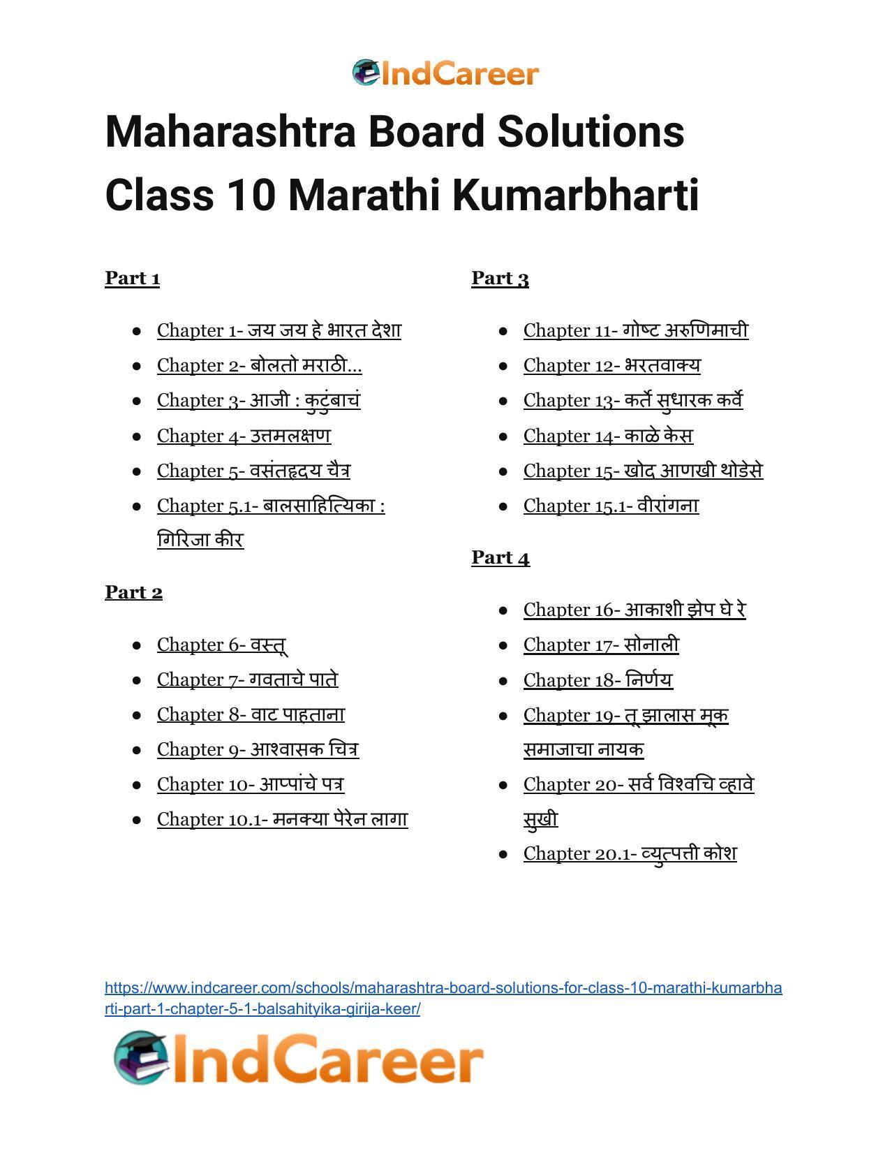 Maharashtra Board Solutions for Class 10- Marathi Kumarbharti (Part- 1 ...