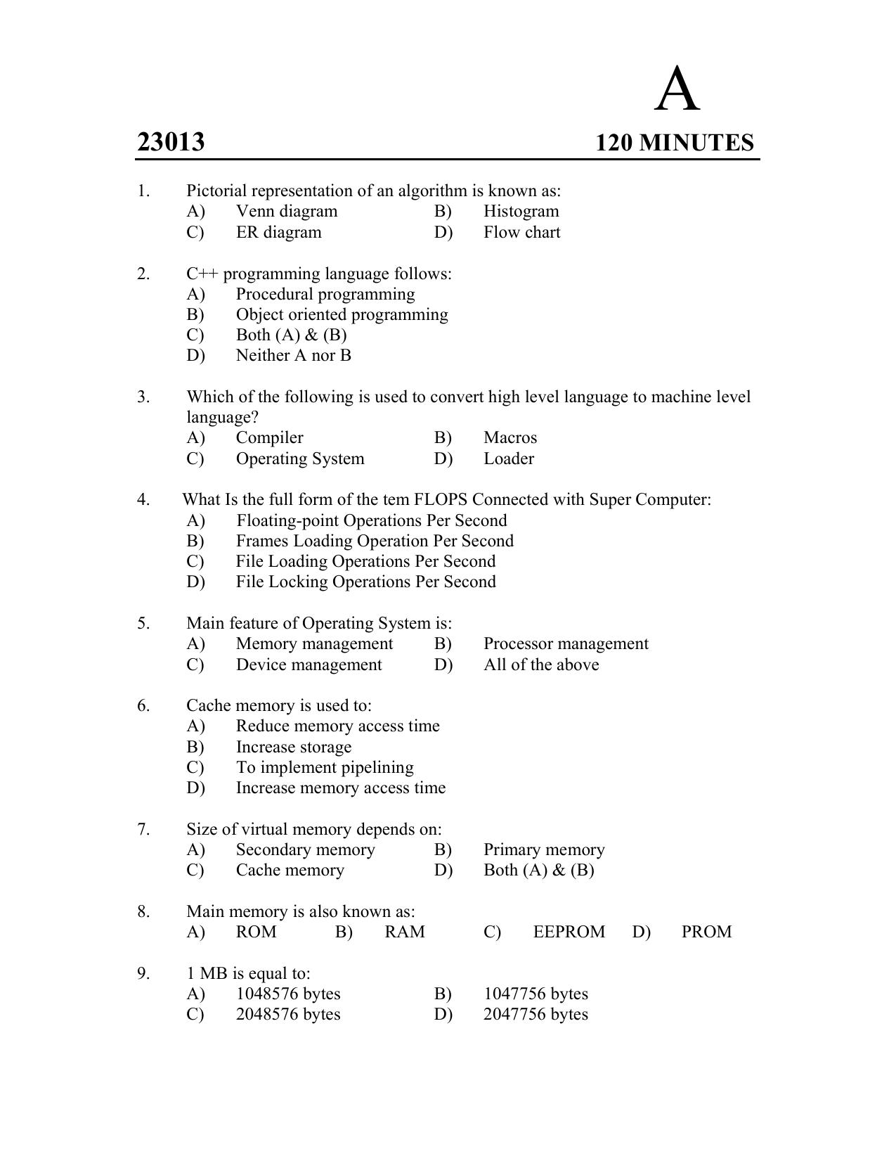 LBS Kerala MCA Entrance Test 2023 Question Paper - IndCareer Docs