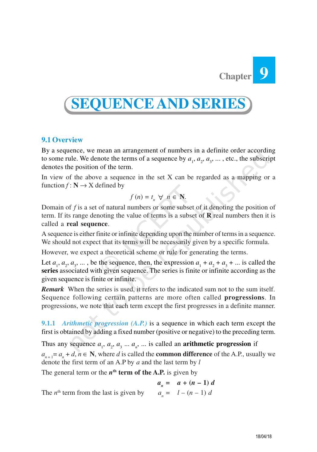 NCERT Exemplar Book for Class 11 Maths Chapter 9 Sequence and Series