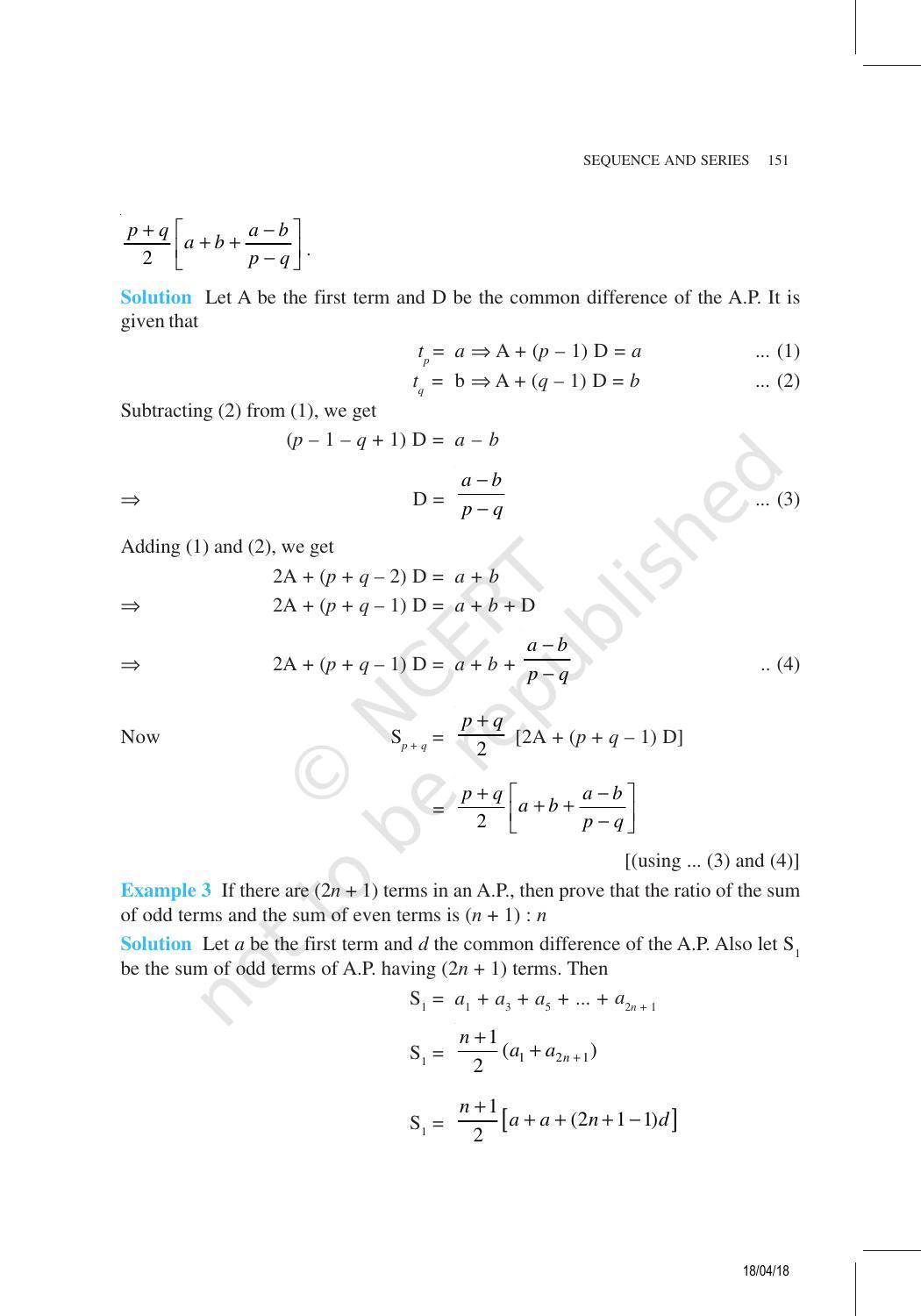 NCERT Exemplar Book for Class 11 Maths Chapter 9 Sequence and Series