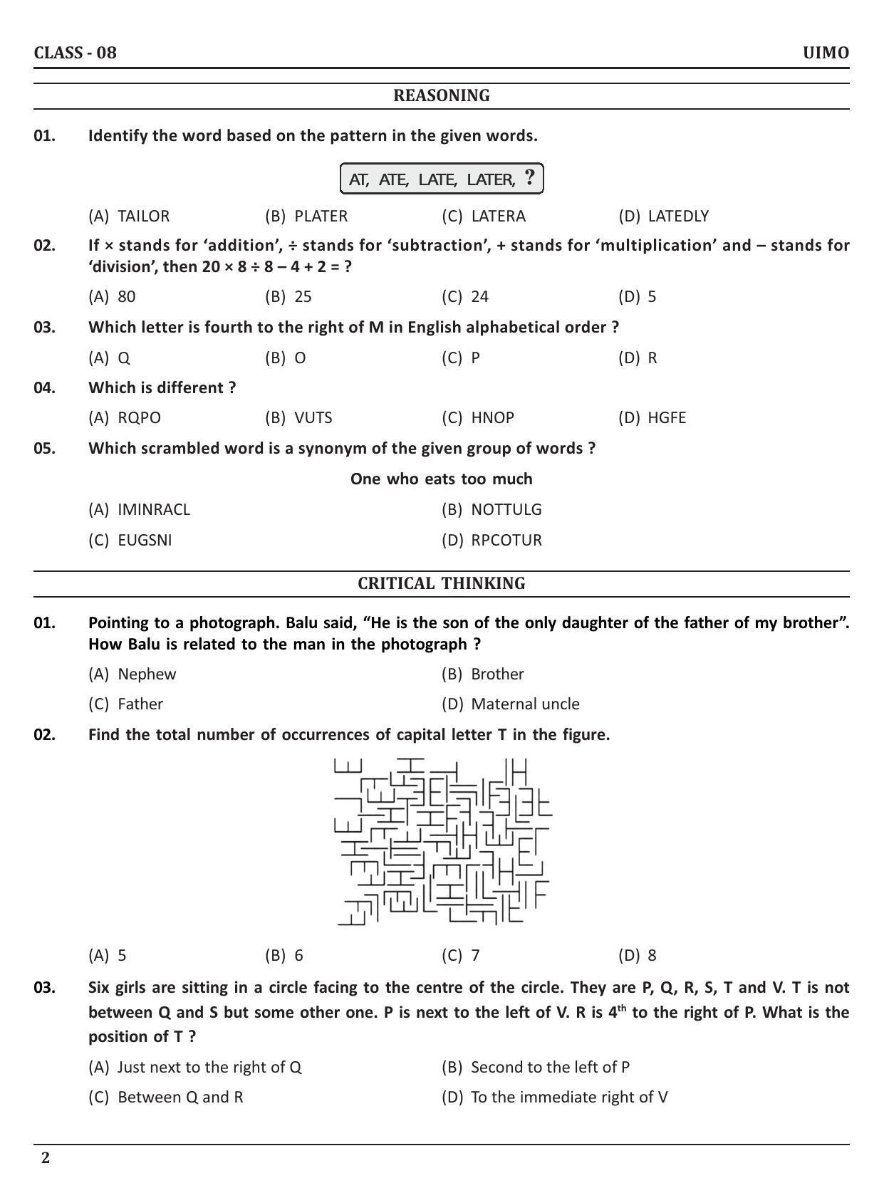 UIMO Class 8 2023 Sample Paper - IndCareer Docs