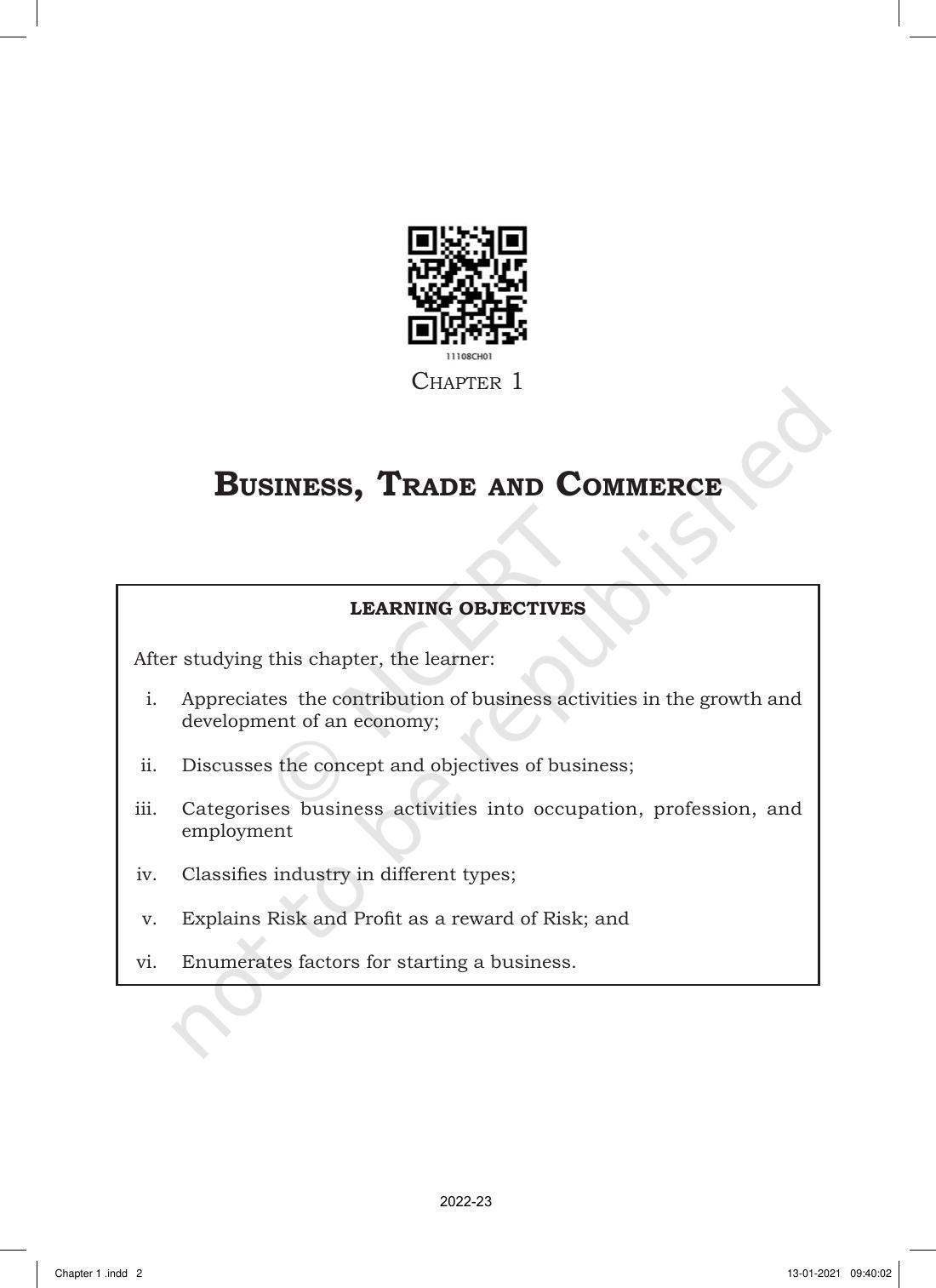 NCERT Book for Class 11 Business Studies Chapter 1 Nature