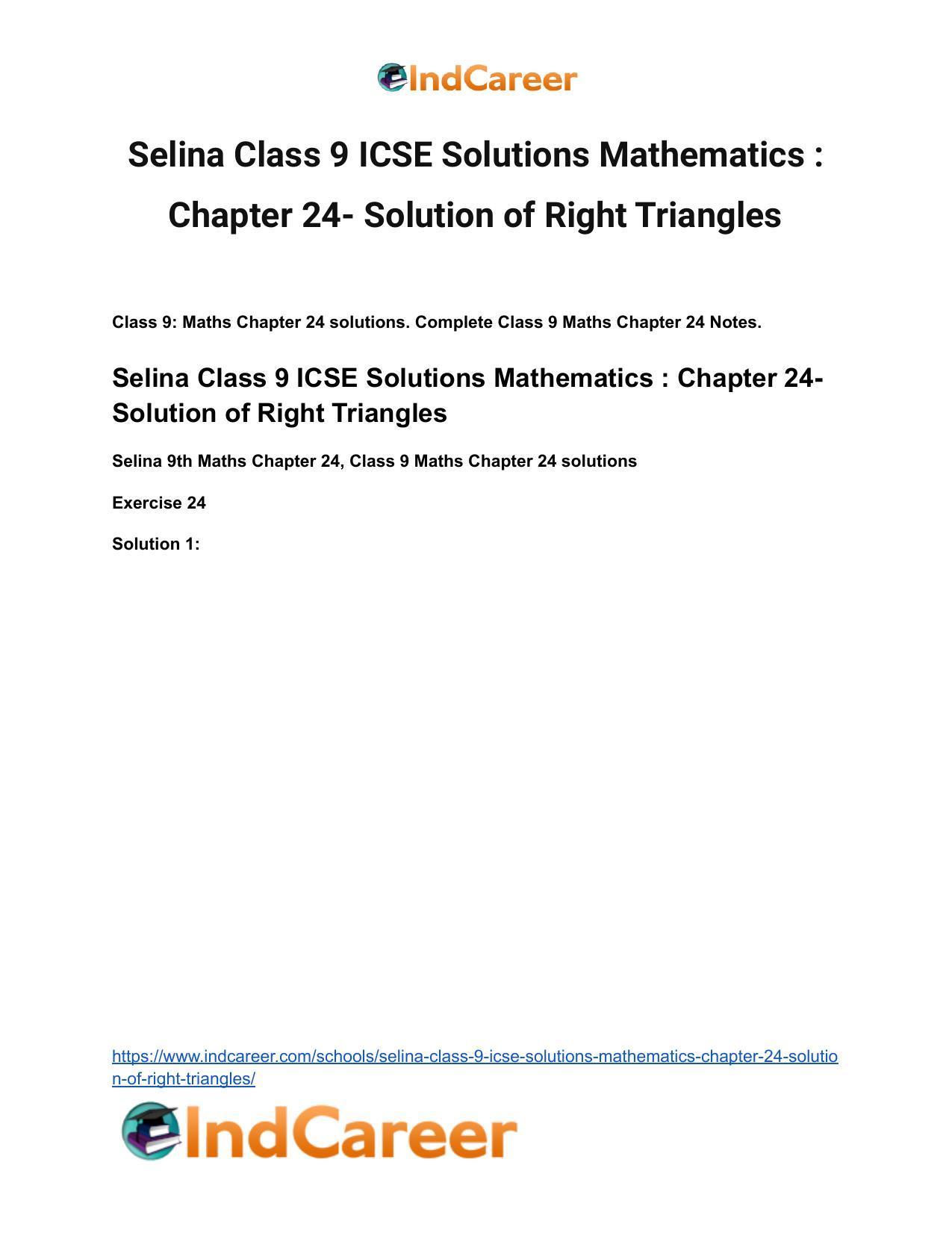 Selina Class 9 ICSE Solutions Mathematics : Chapter 24- Solution of Right Triangles - IndCareer Docs