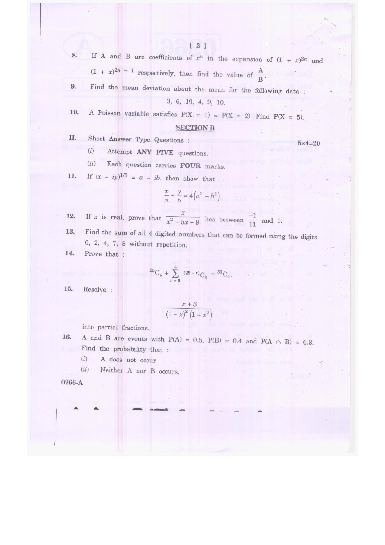 TS Inter 2nd Year Mathematics (A) Model Paper - IndCareer Schools