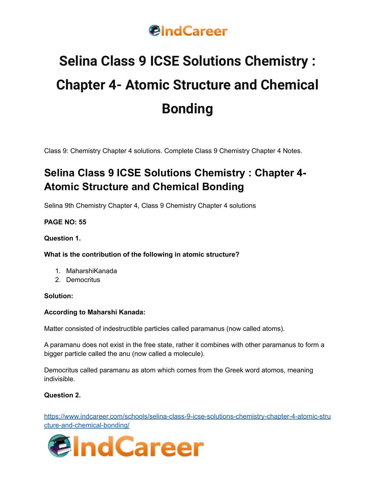 Selina Class 9 ICSE Solutions Chemistry : Chapter 4- Atomic Structure and Chemical Bonding ...