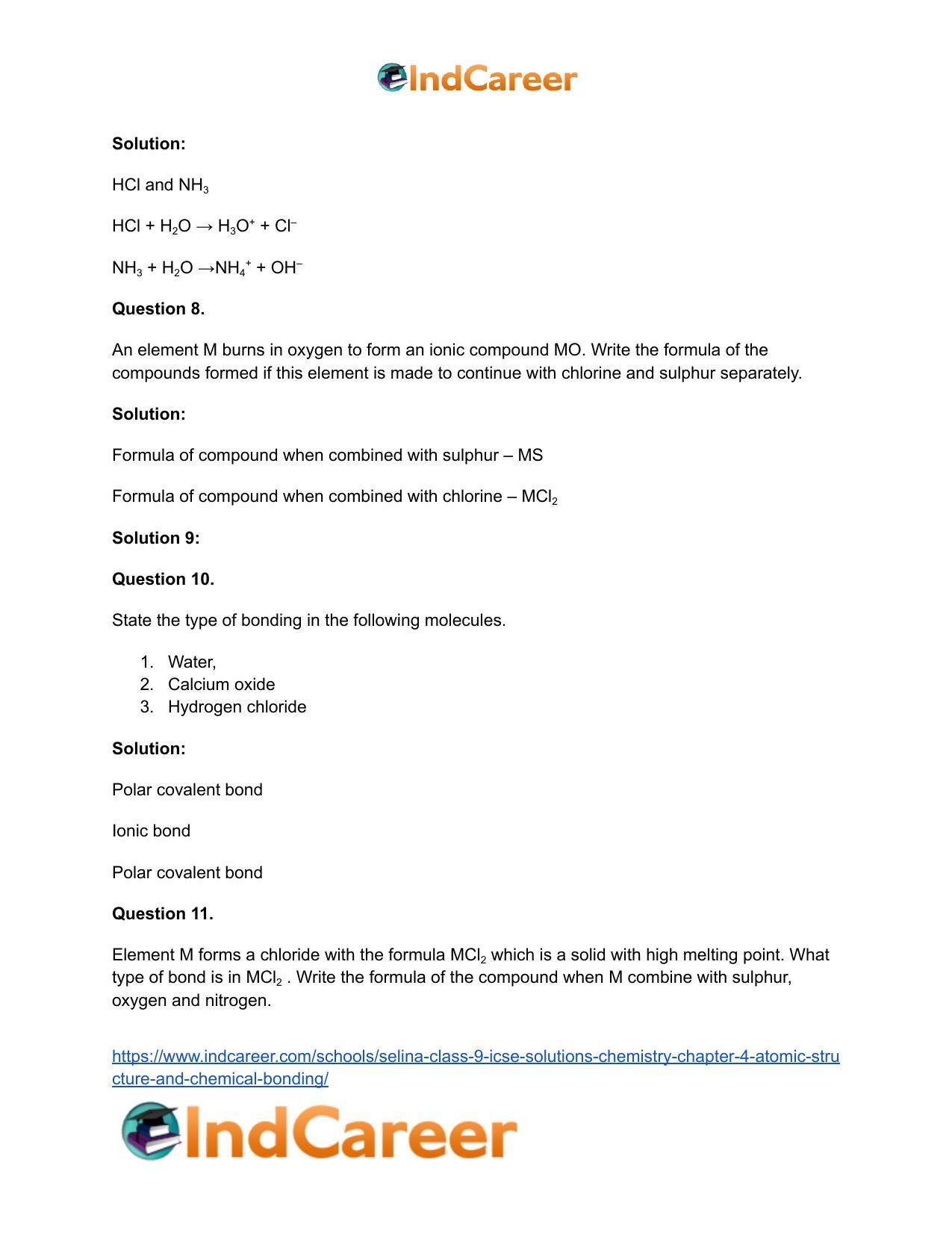 Selina Class 9 ICSE Solutions Chemistry : Chapter 4- Atomic Structure and Chemical Bonding ...