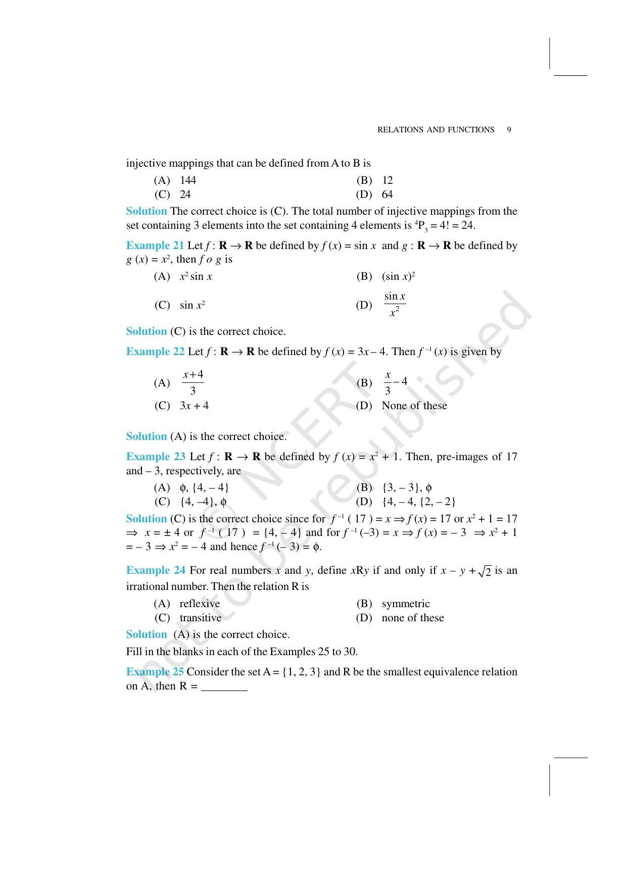 NCERT Exemplar Book for Class 12 Maths Chapter 1 Relations and Functions
